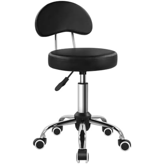 Rolling Stool with Mid Back Height Adjustable Chair PU Leather Swivel ...