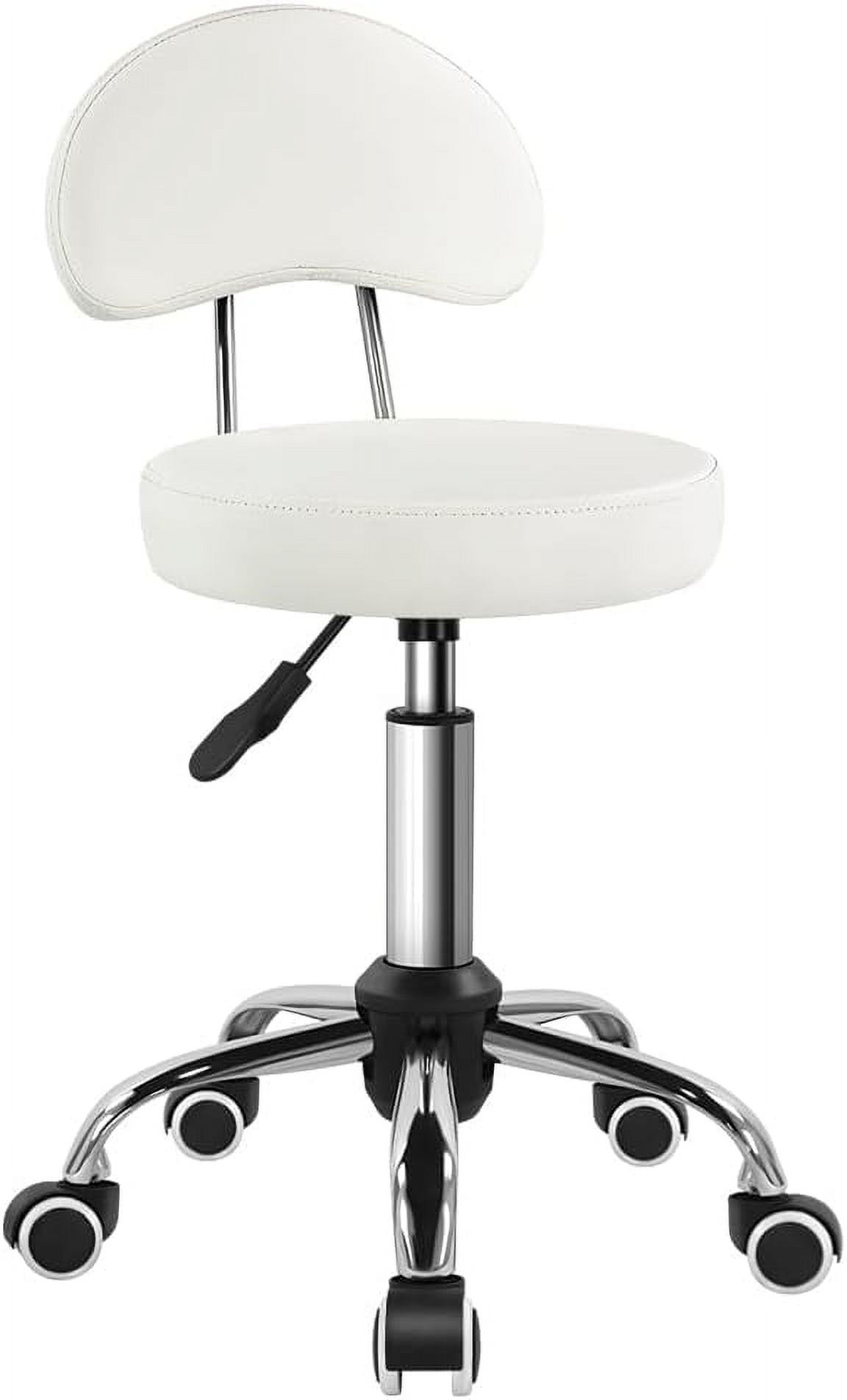 Rolling Stool with Mid Back Height Adjustable Chair PU Leather Swivel ...