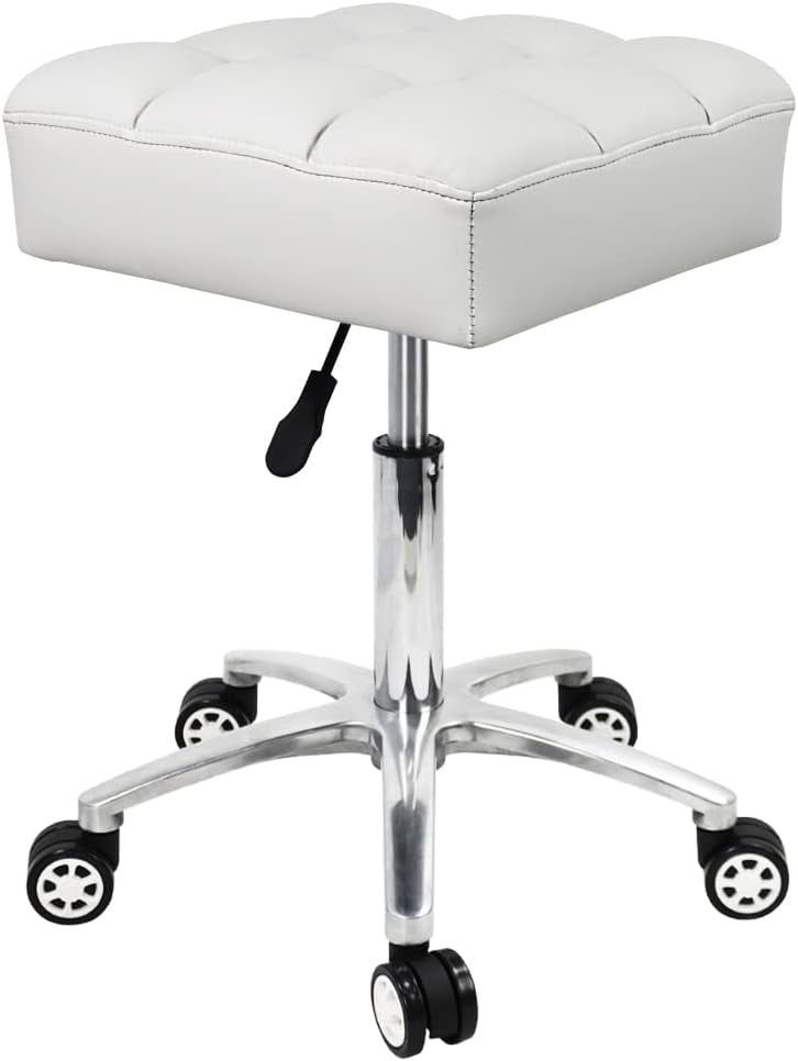 Rolling Stools Square Seat Thick PU Leather 360° Swivel Stool with ...