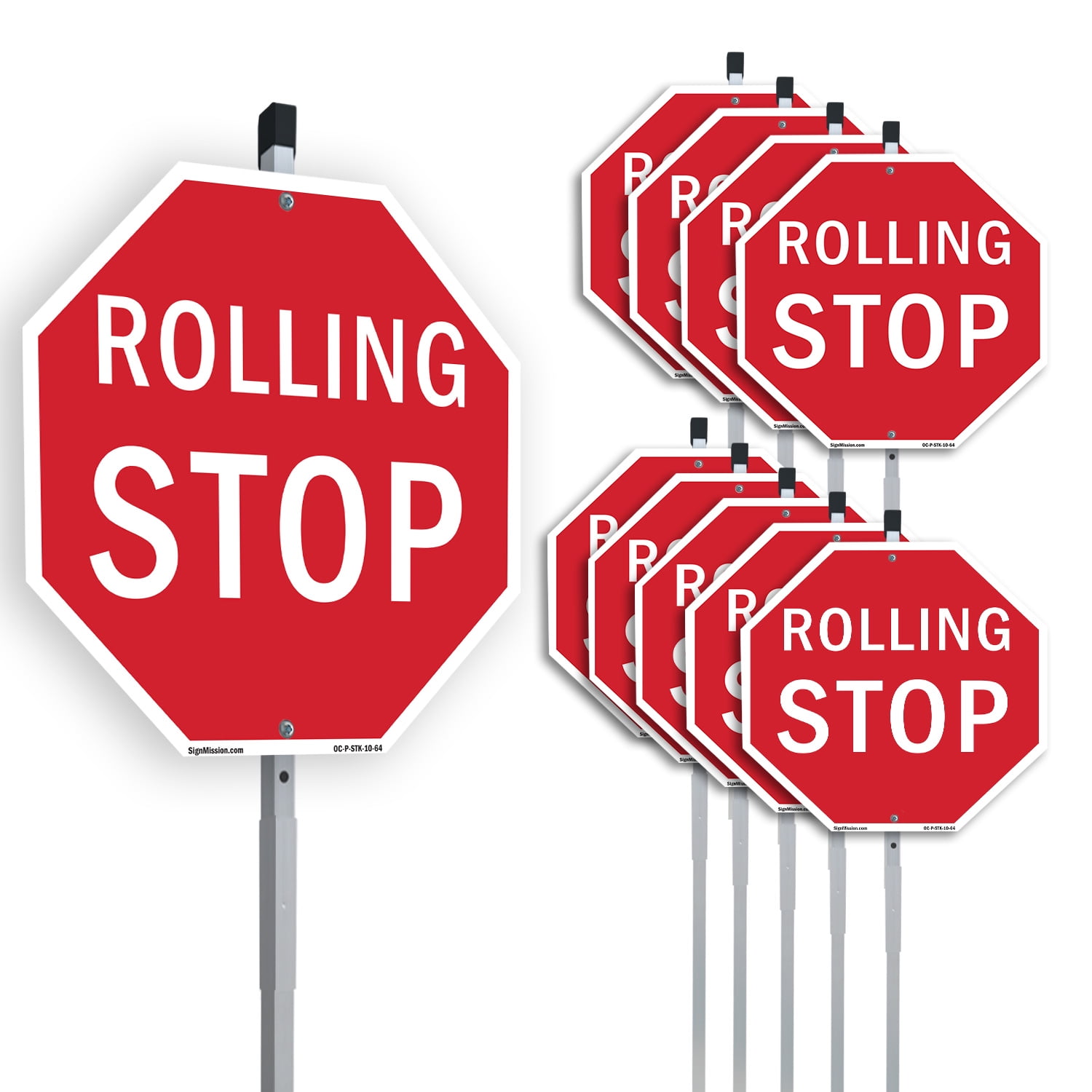 Rolling Stop (10 Pack) 10 inch X 10 inch Octagon Plastic Signs with ...