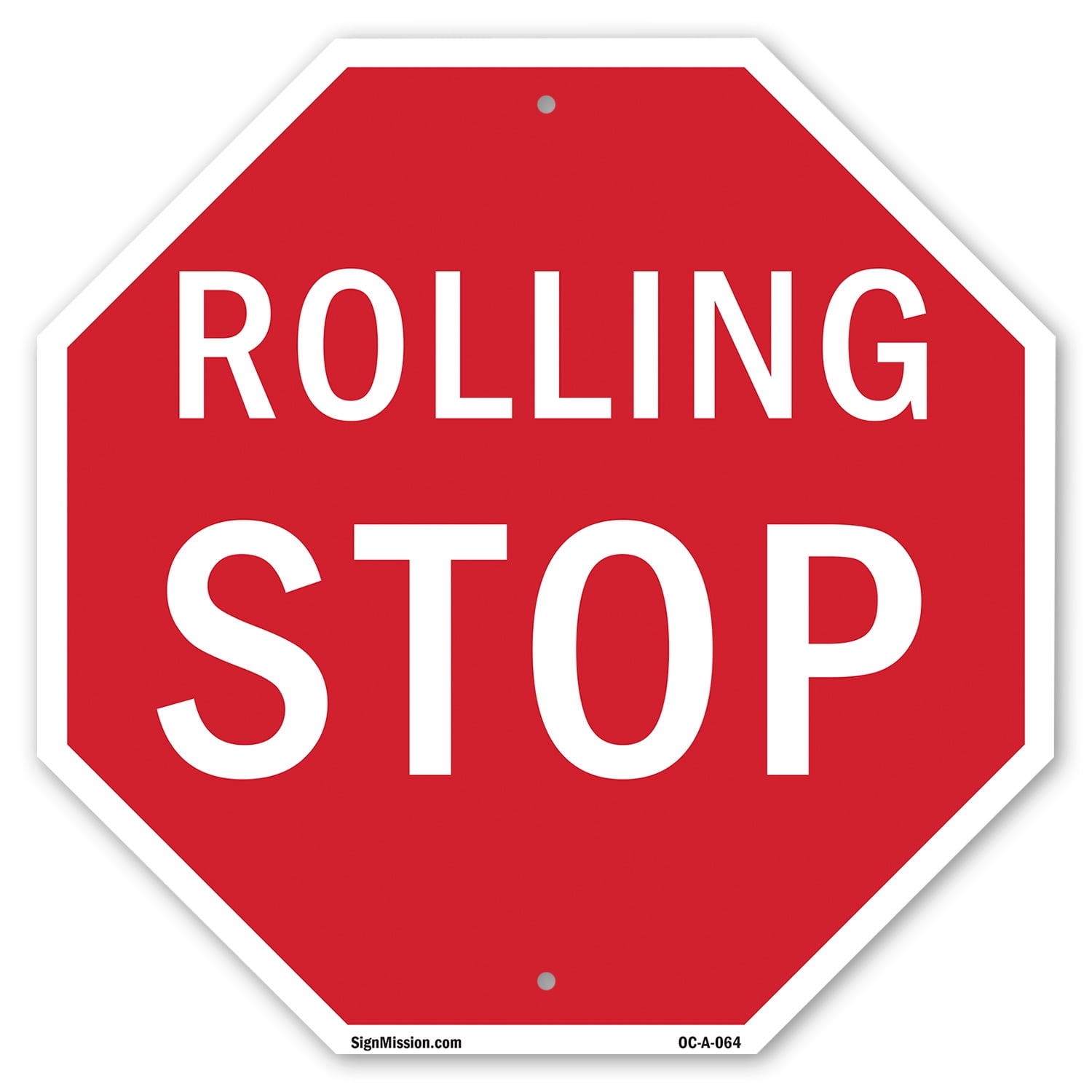 Rolling Stop 18 inch X 18 inch Octagon Plastic Sign Weather Resistant ...