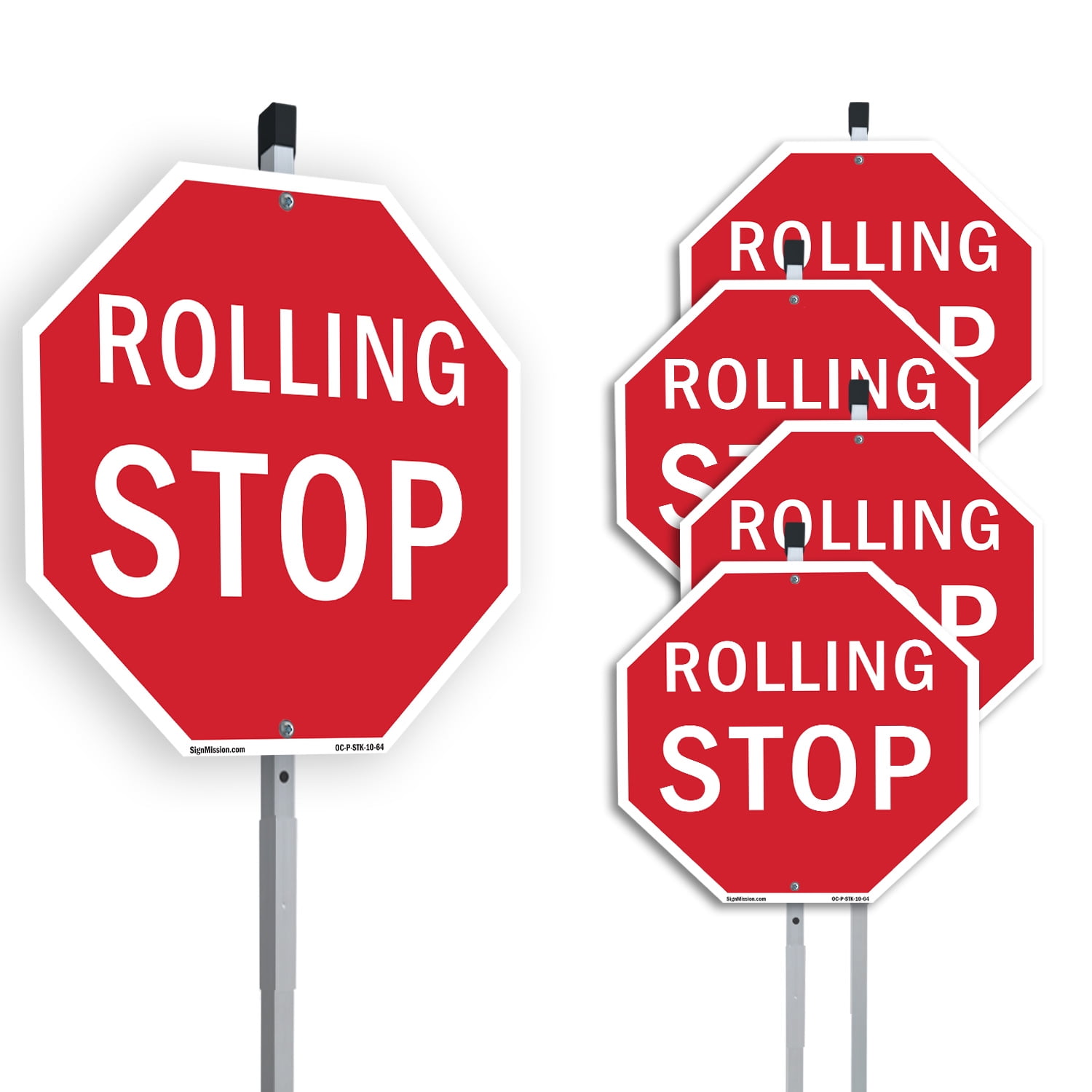 Rolling Stop (5 Pack) 10 inch X 10 inch Octagon Plastic Signs with ...