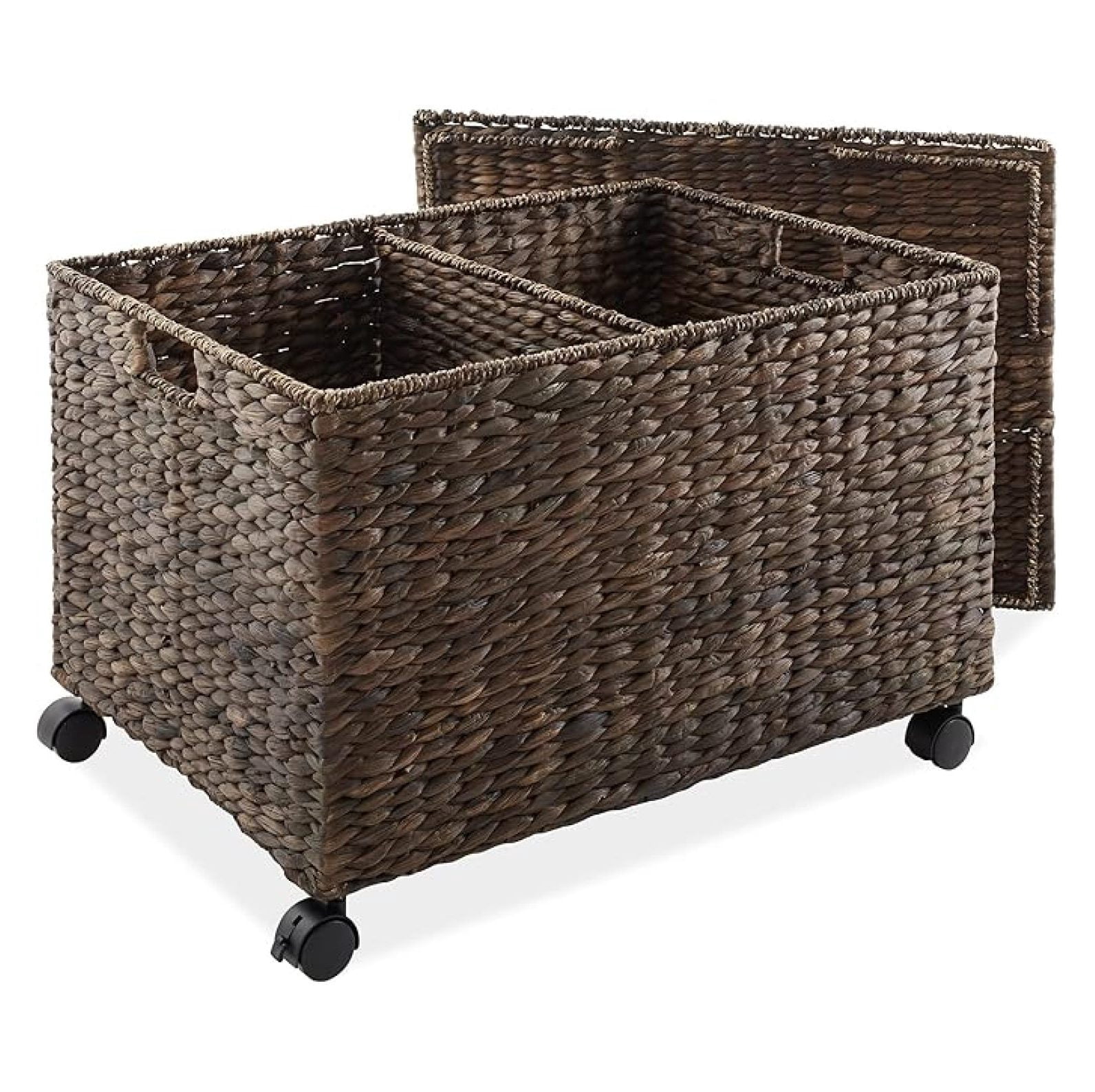 Rolling Storage Basket Cart with Lid and Locking Wheels, Espresso ...