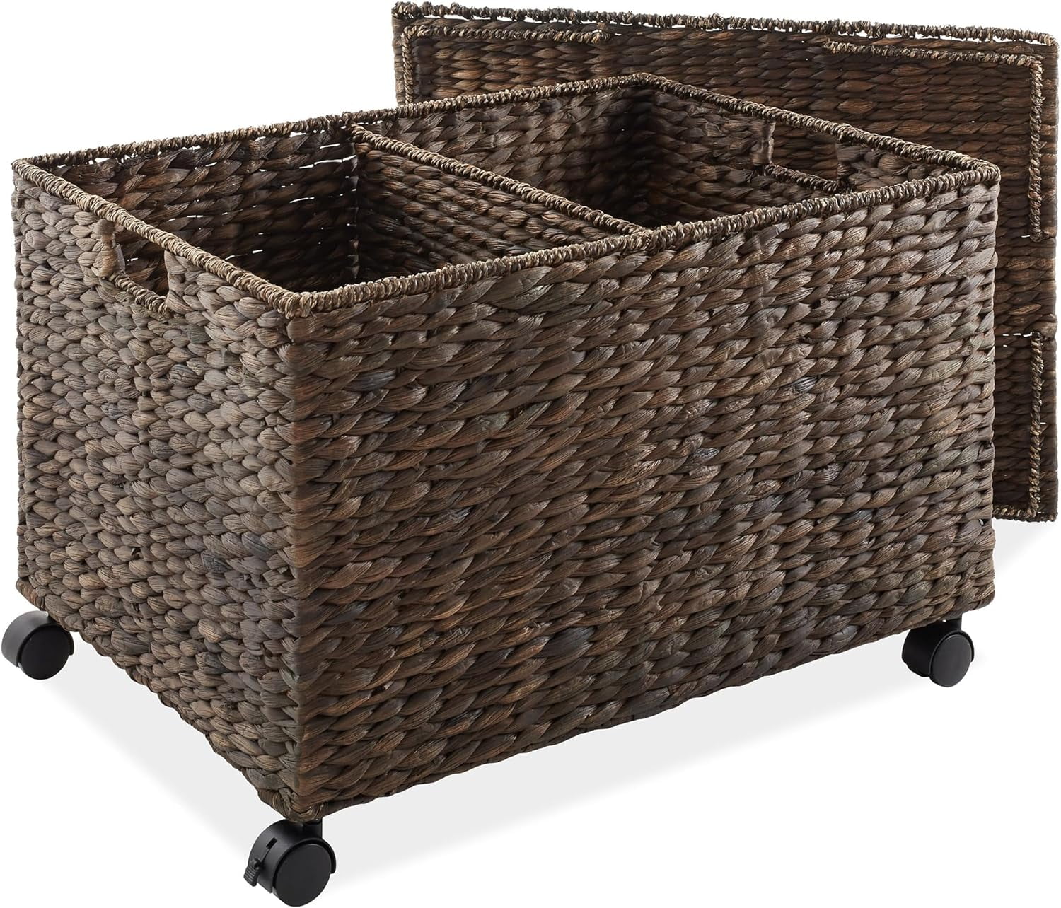 Rolling Storage Basket Cart with Lid and Locking Wheels, Espresso ...