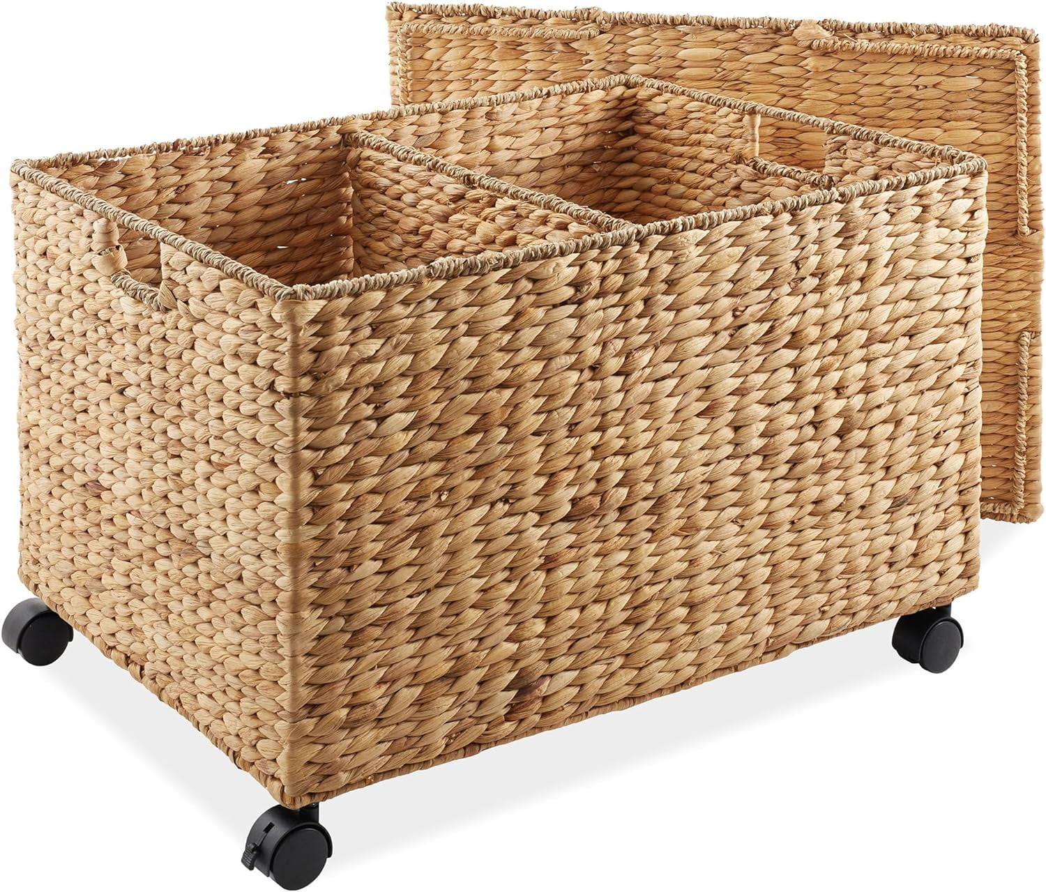 Rolling Storage Basket Cart with Lid and Locking Wheels, Natural ...