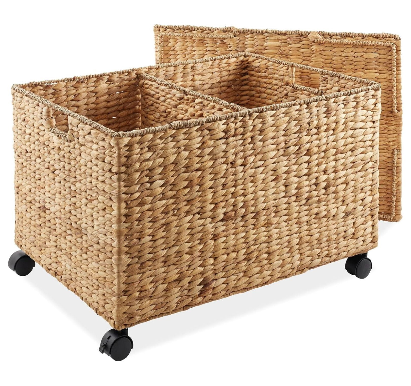 Rolling Storage Basket Cart with Lid and Locking Wheels, Natural ...