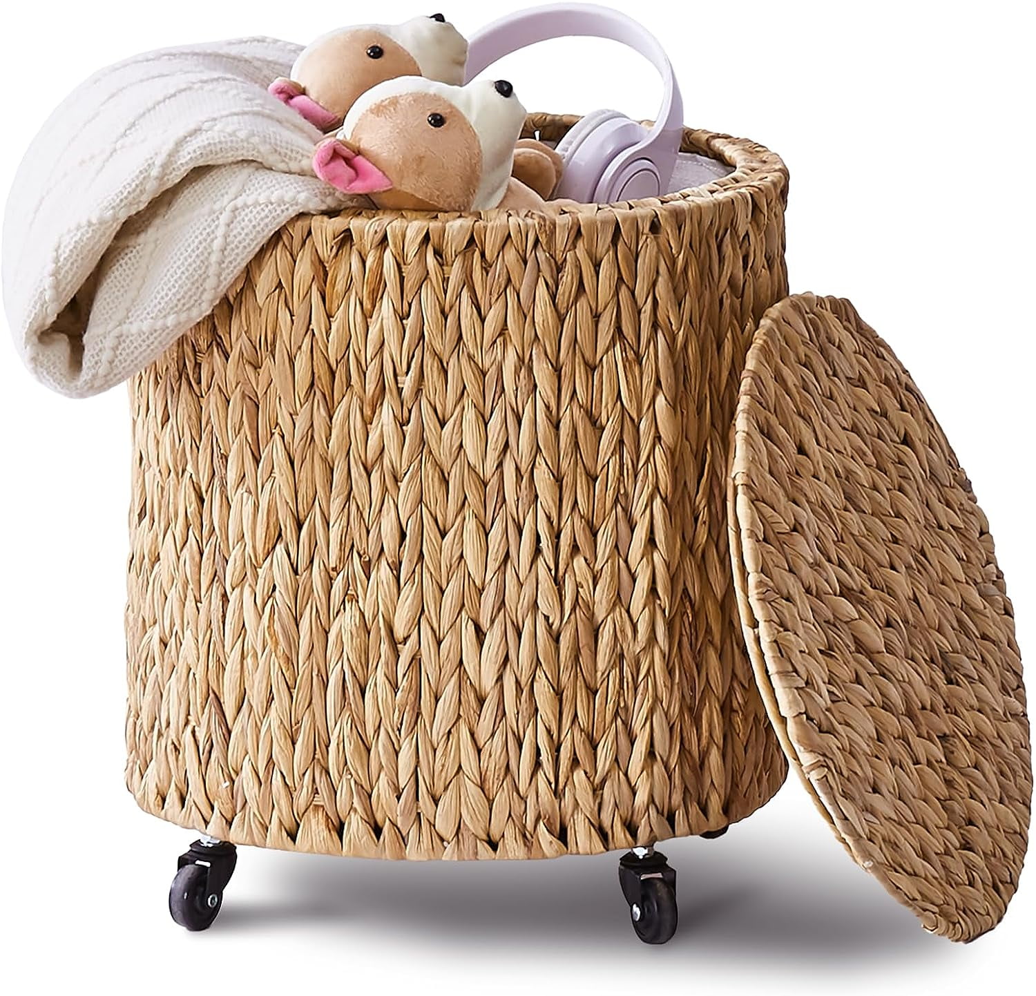 Rolling Storage Basket with Brakable Wheels, AuraSo Vintage Hamper with ...