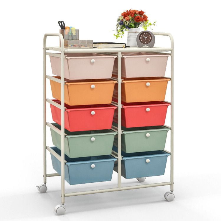 Rolling Storage Cart 10 Drawer with Wheels and Lock, Metal Frame, Black ...