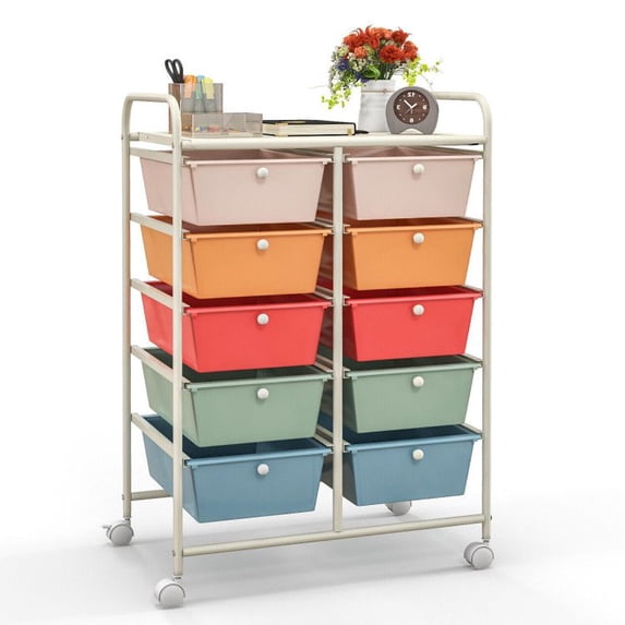 Rolling Storage Cart 10 Drawer with Wheels and Lock, Metal Frame, Black ...
