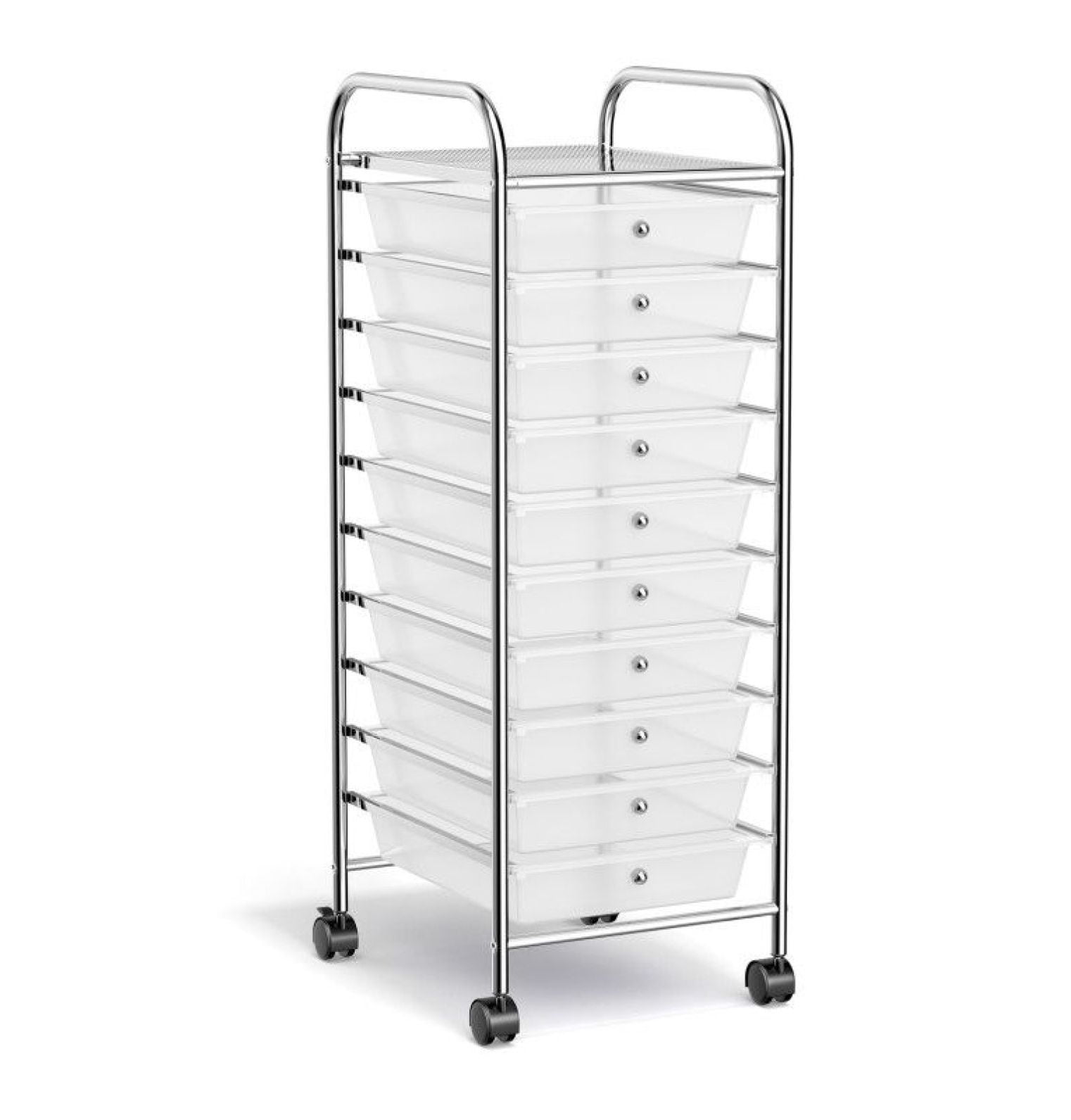 Rolling Storage Cart, 10 Drawer Organizer with Casters - White Frame ...