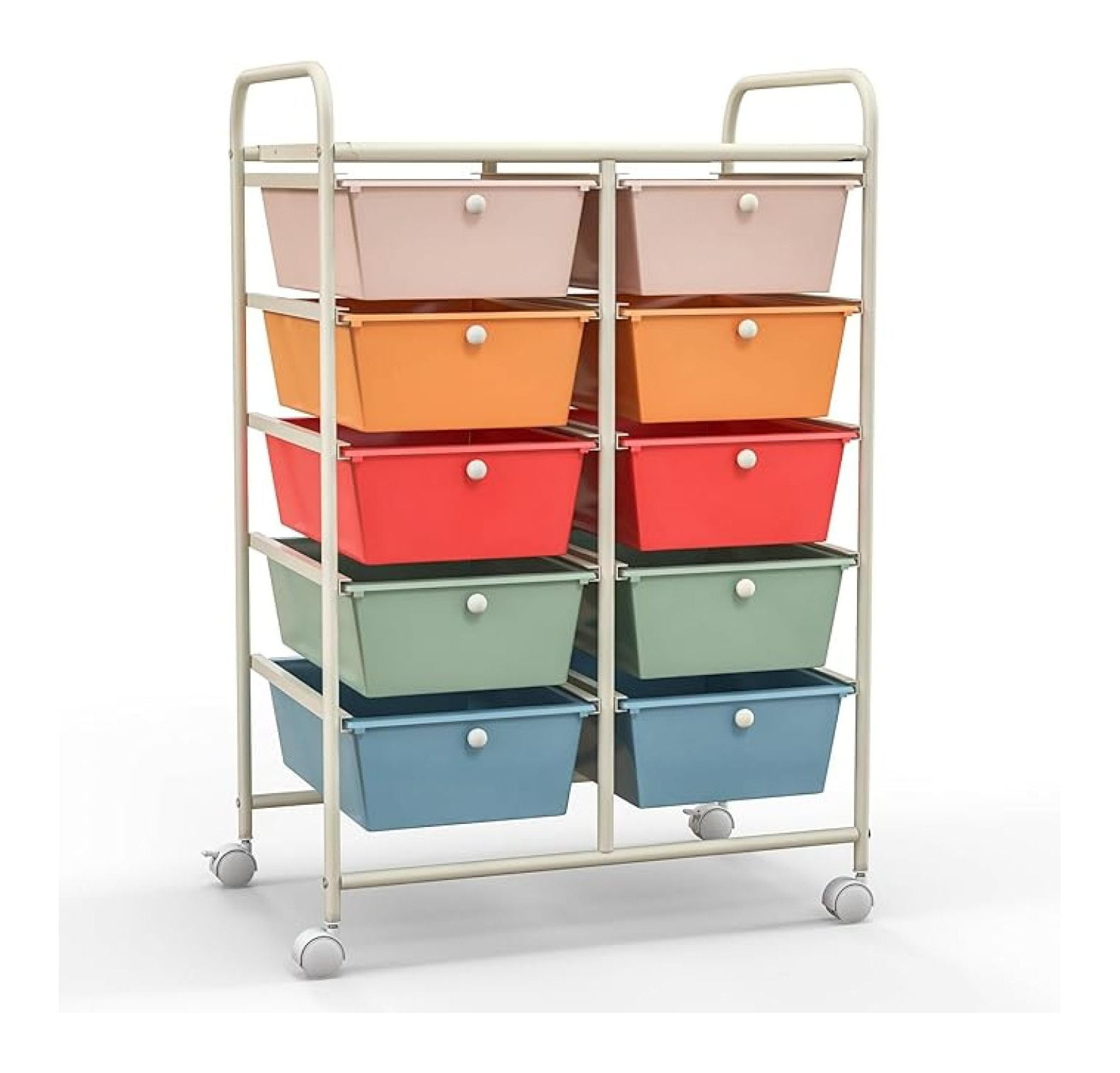 Rolling Storage Cart 10 Drawers, 2x5 Shelves Organizer, Lockable Wheels ...