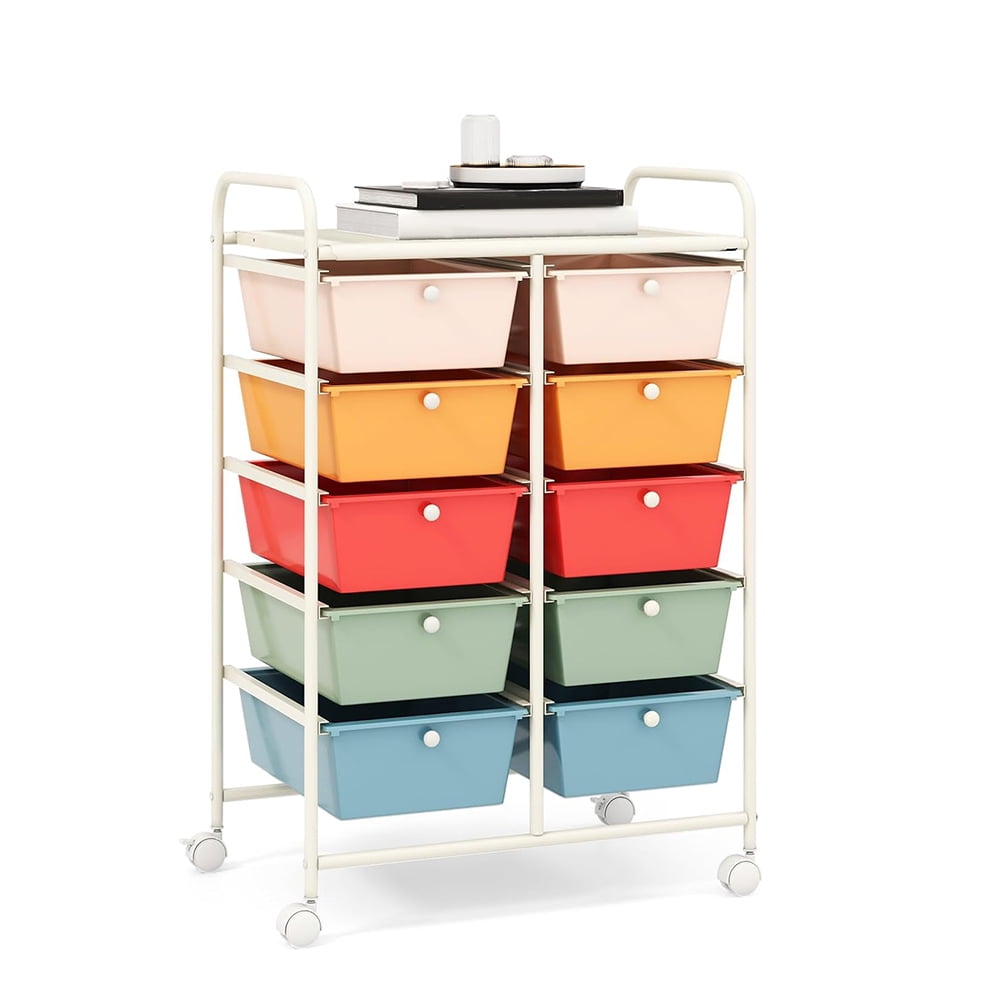 Rolling Storage Cart with 10 Drawers, Craft Storage Cart with Lockable ...