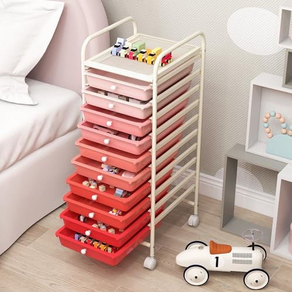 Rolling Storage Cart with 10 Drawers, Versatile Utility Cart with ...
