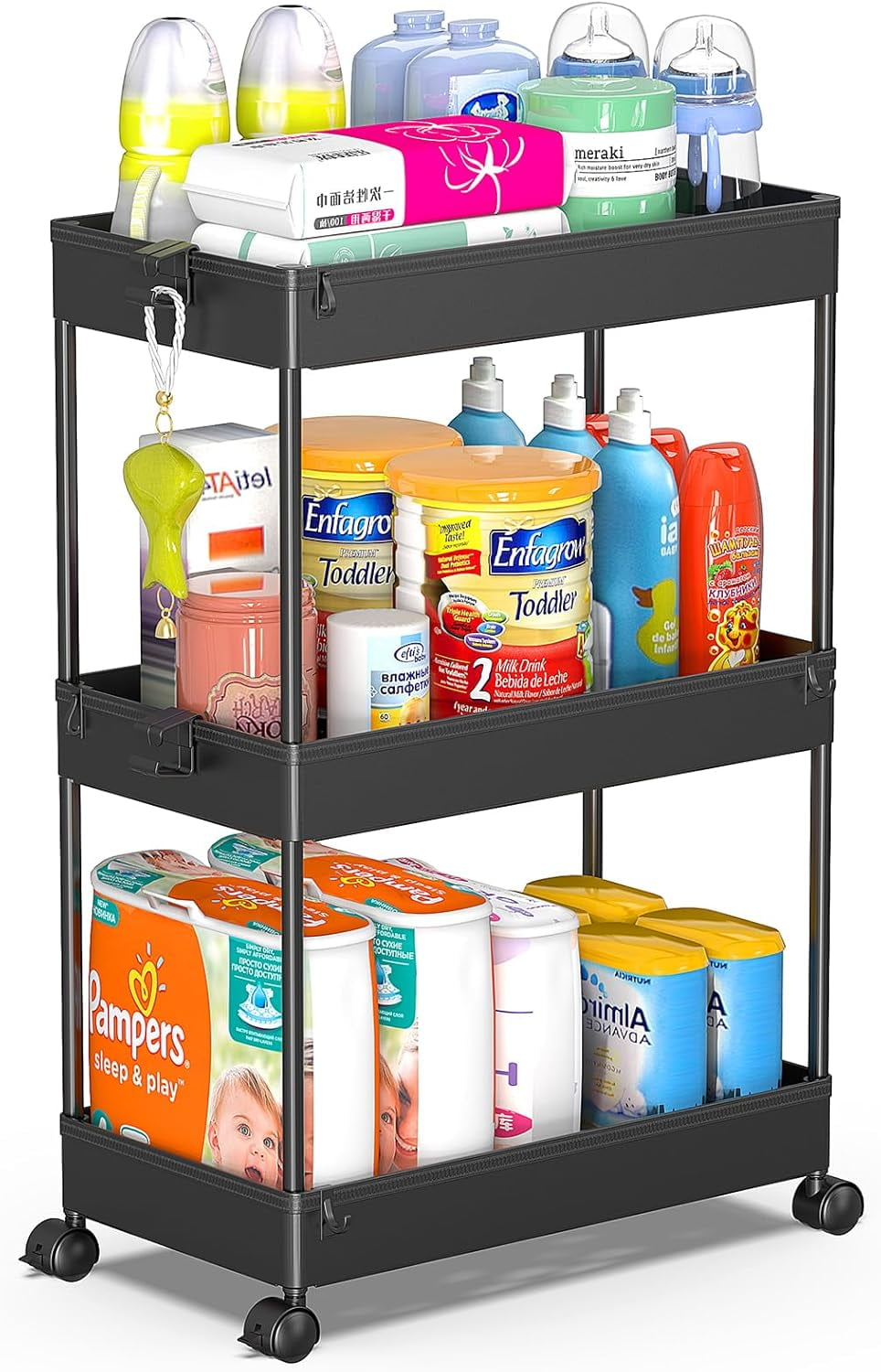 Rolling Storage Cart 3 Tier Bathroom Cart Organizers with Wheels ...