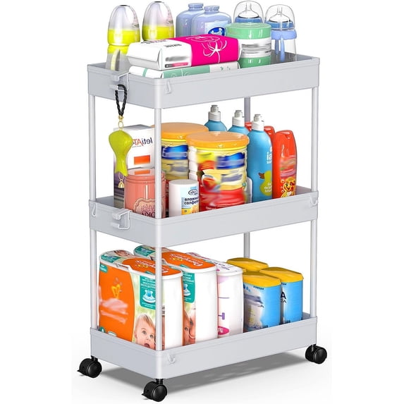 Rolling Storage Cart 3 Tier Bathroom Cart Organizers with Wheels ...