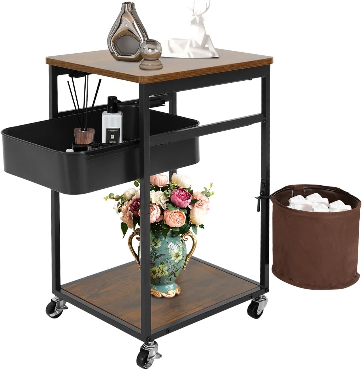 Rolling Storage Cart, 3-Tier Narrow Kitchen Metal Storage Cart with ...