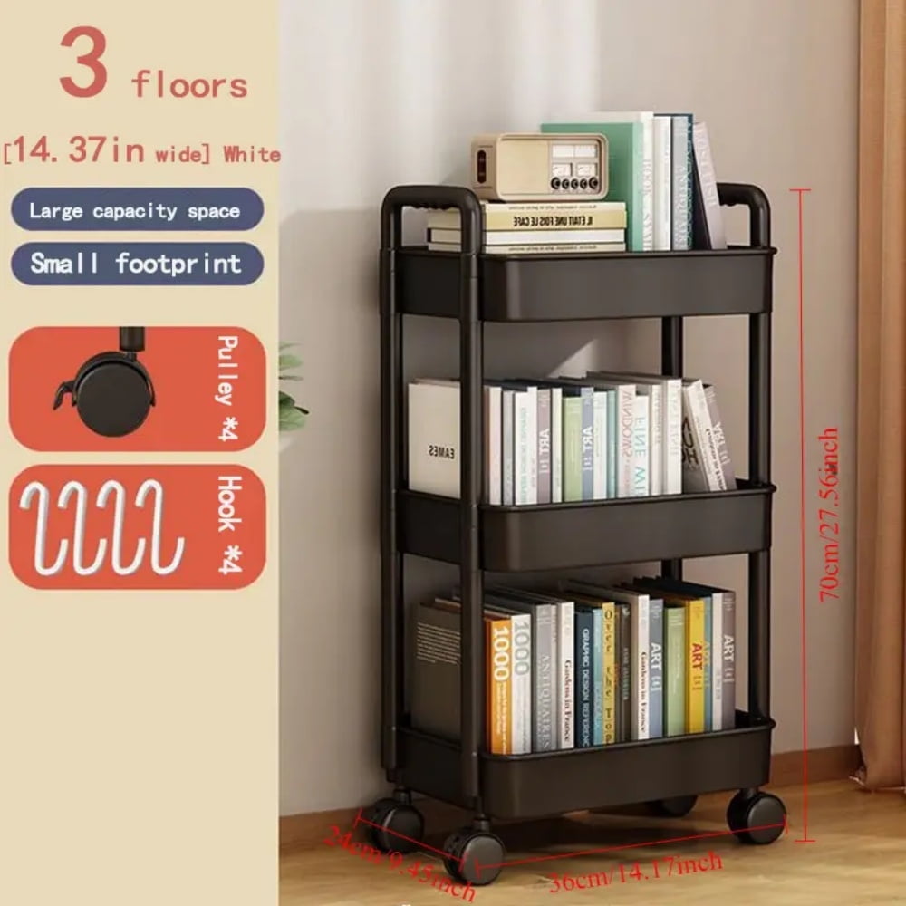 Rolling Storage Cart 3 Tier Trolley Cart Wheels Storage Organizer for ...