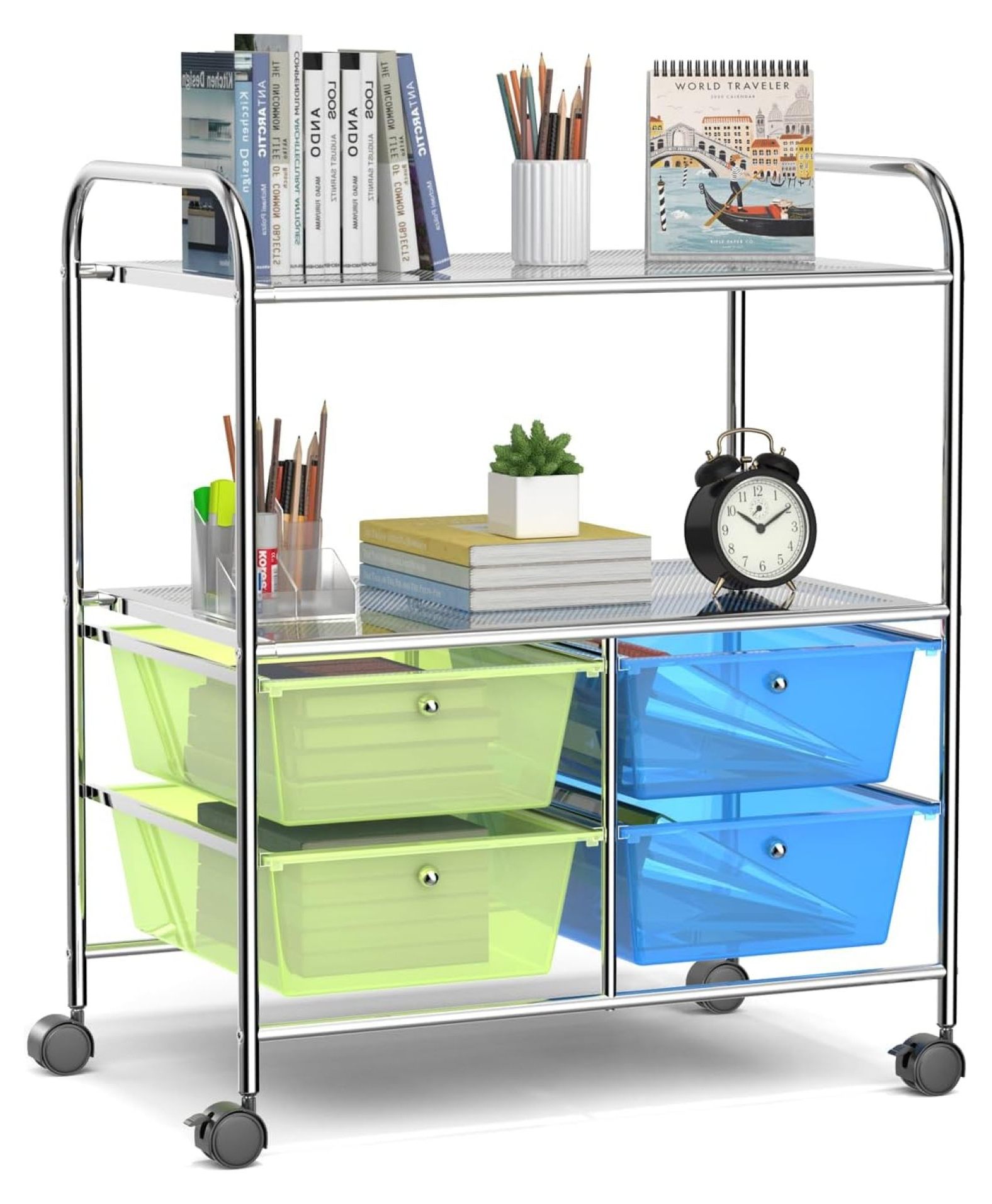 Rolling Storage Cart with 4 Drawers - Utility Cart on Wheels, 2 Shelves ...
