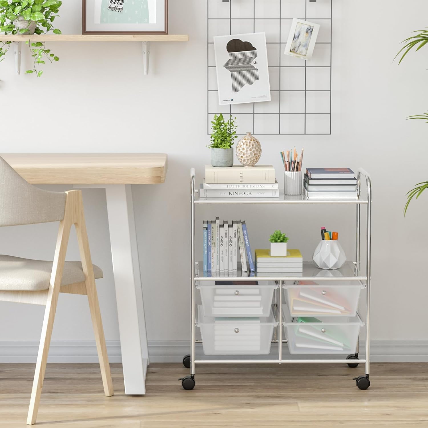 Rolling Storage Cart with 4 Drawers, Utility Cart on Wheels w/2 Shelves ...