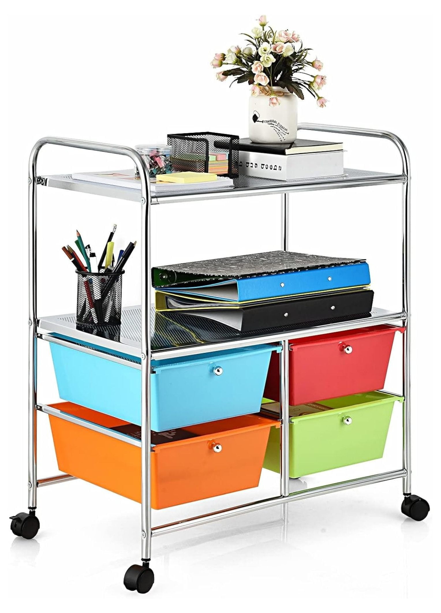 Rolling Storage Cart with 4 Drawers, Utility Cart on Wheels w/2 Shelves ...