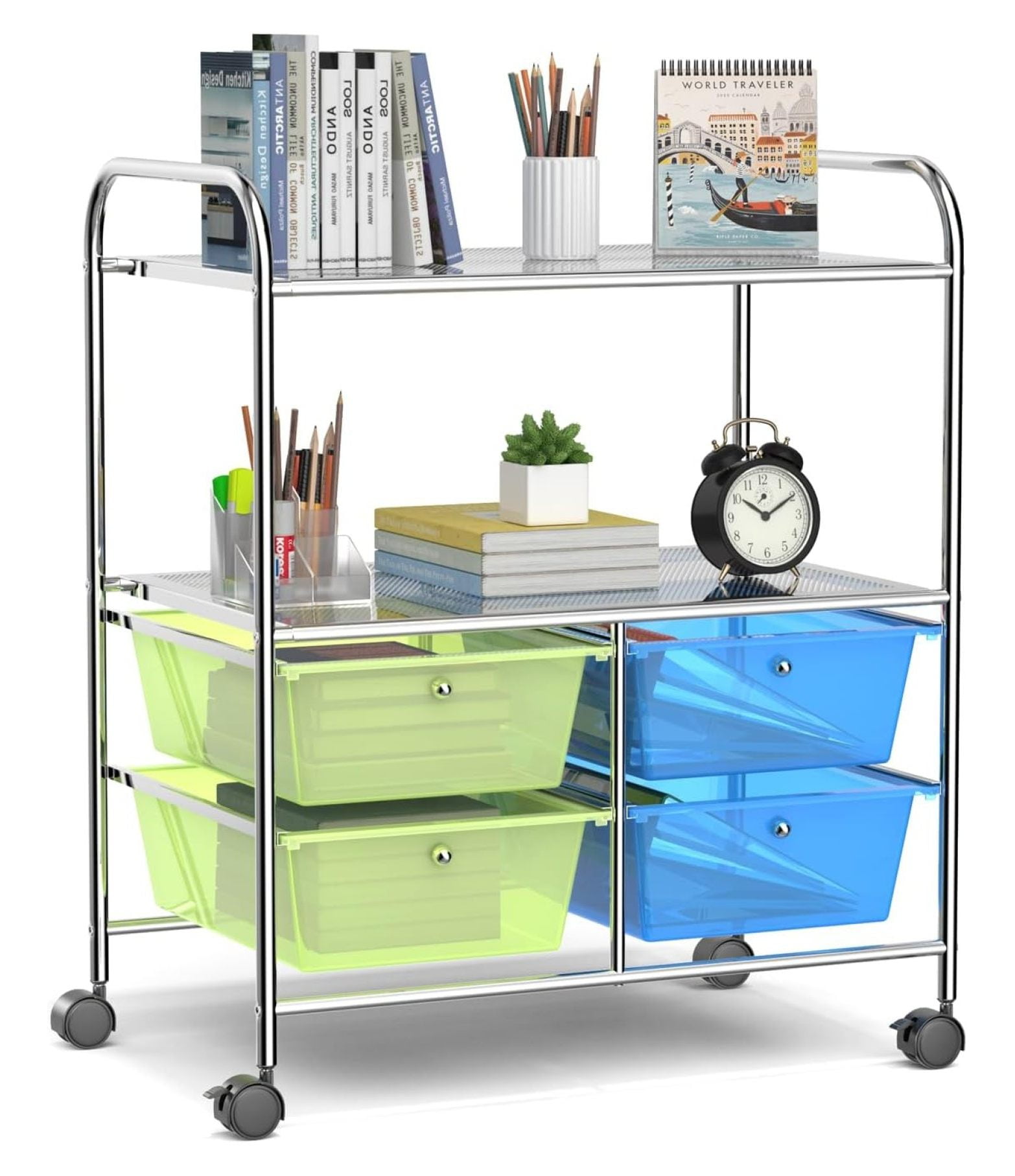 Rolling Storage Cart with 4 Drawers, Utility Cart on Wheels w/2 Shelves ...
