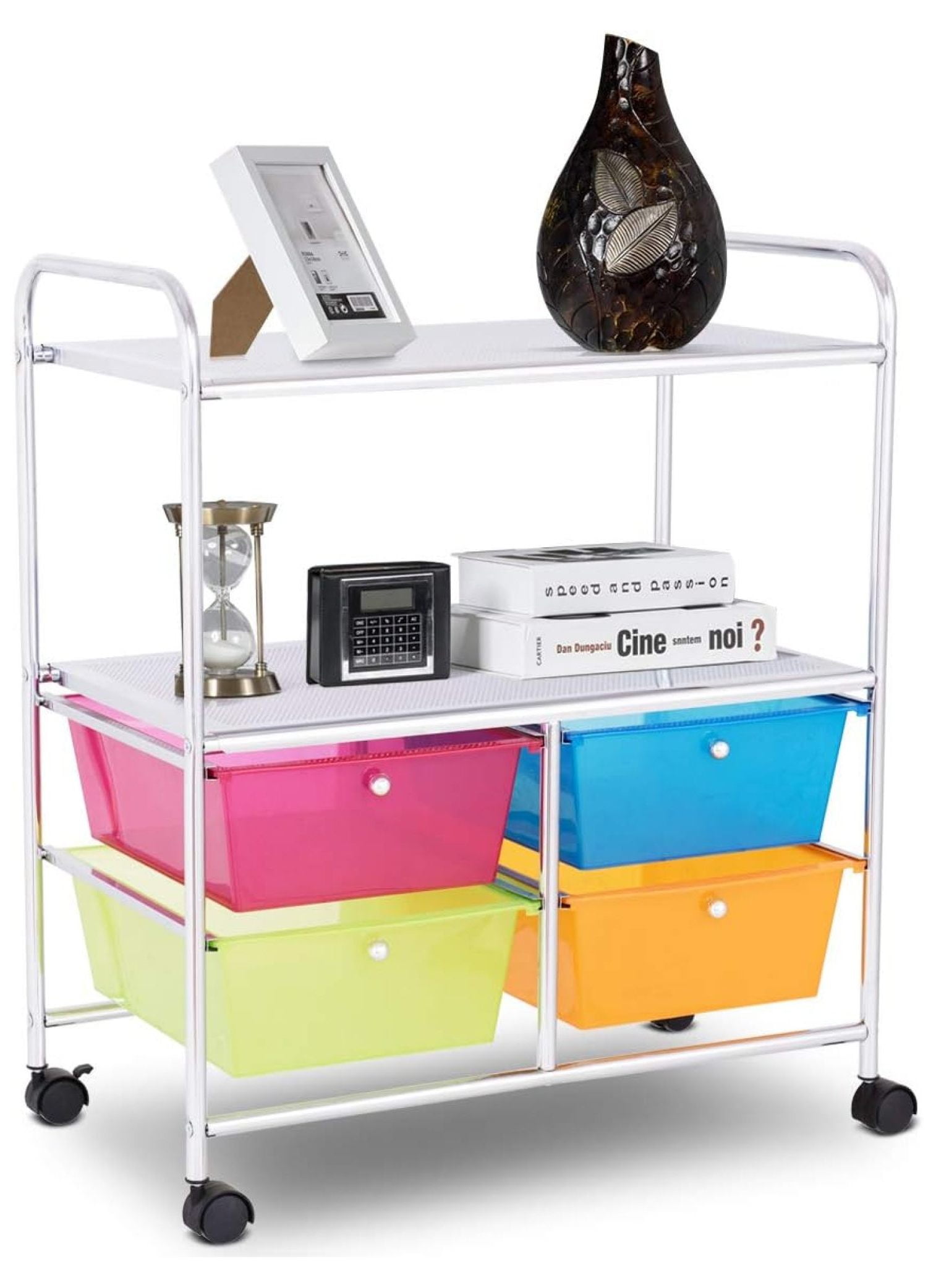 Rolling Storage Cart with 4 Drawers, Utility Cart on Wheels w/2 Shelves ...