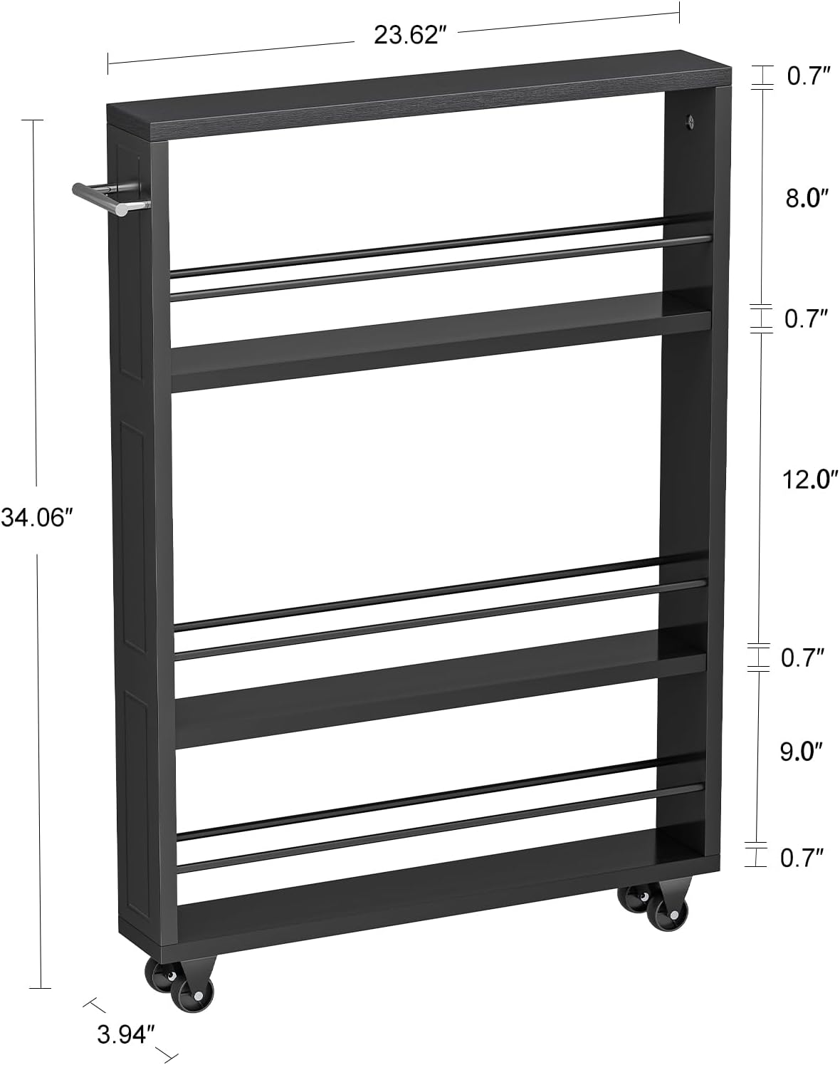 Rolling Storage Cart 4-Tier Black Kitchen Cart with Wheels - Walmart.com