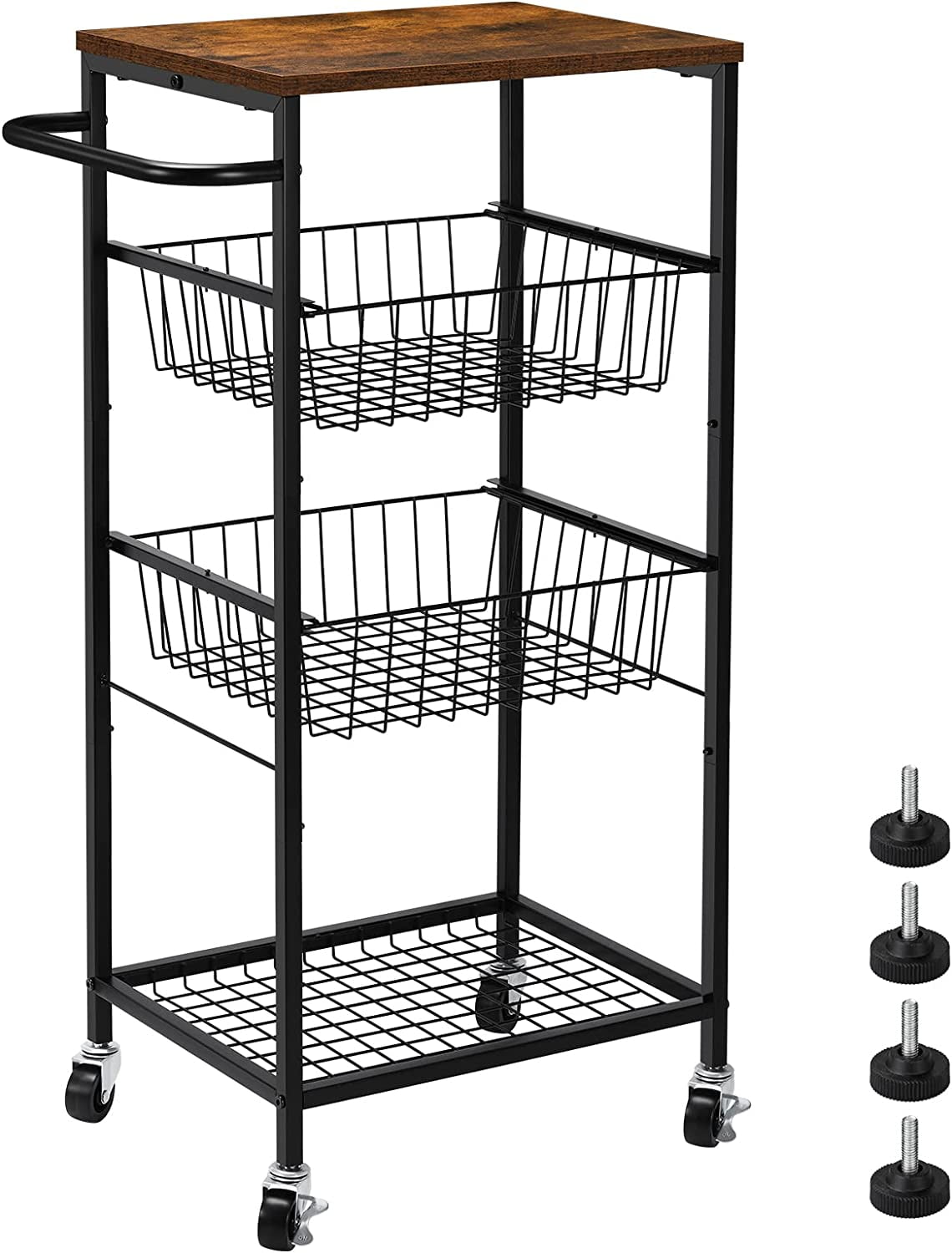 Rolling Storage Cart 4 Tier Kitchen Cart on Wheels Metal Mobile Utility ...