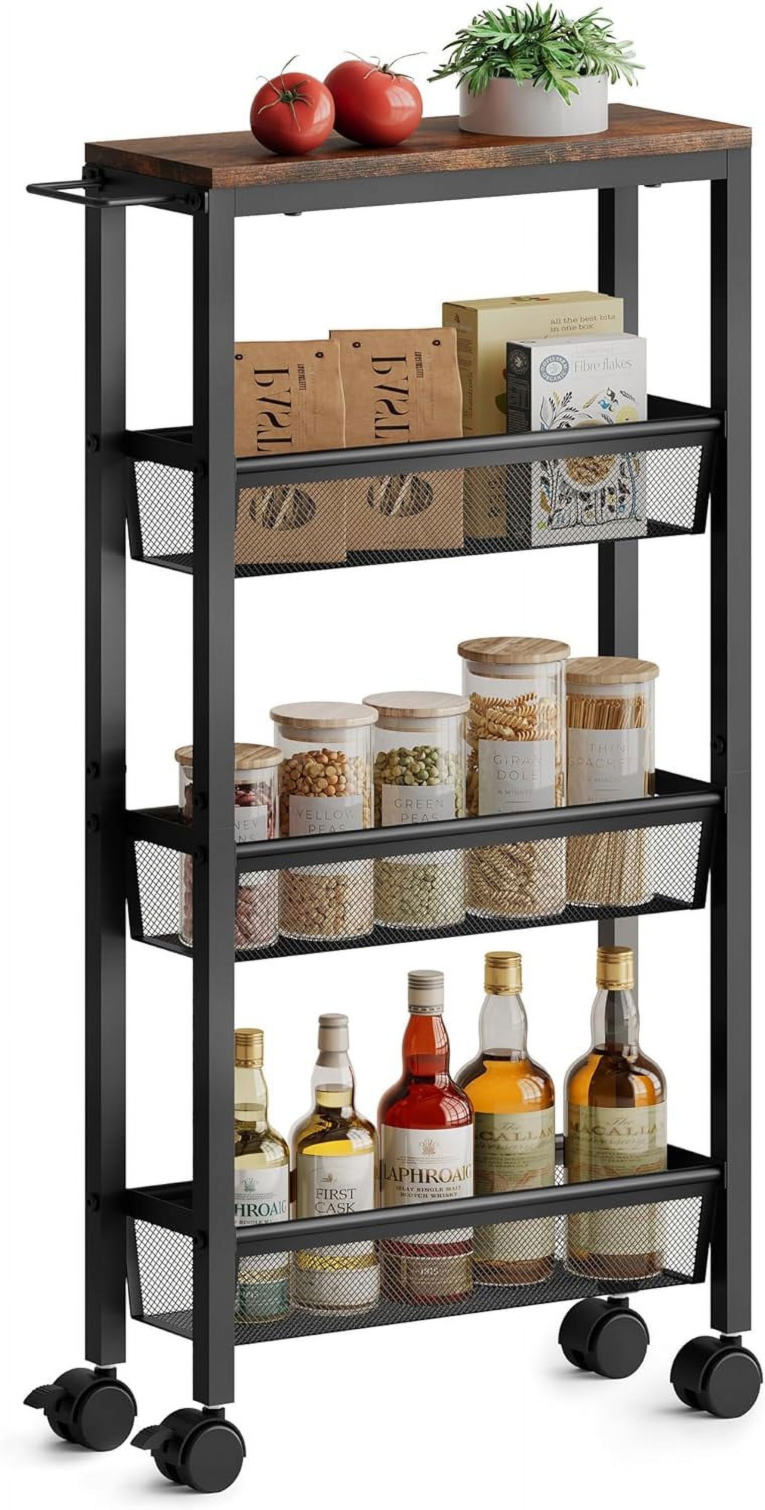 Rolling Storage Cart, 4-Tier Slim Rolling Cart, Storage Cart with ...