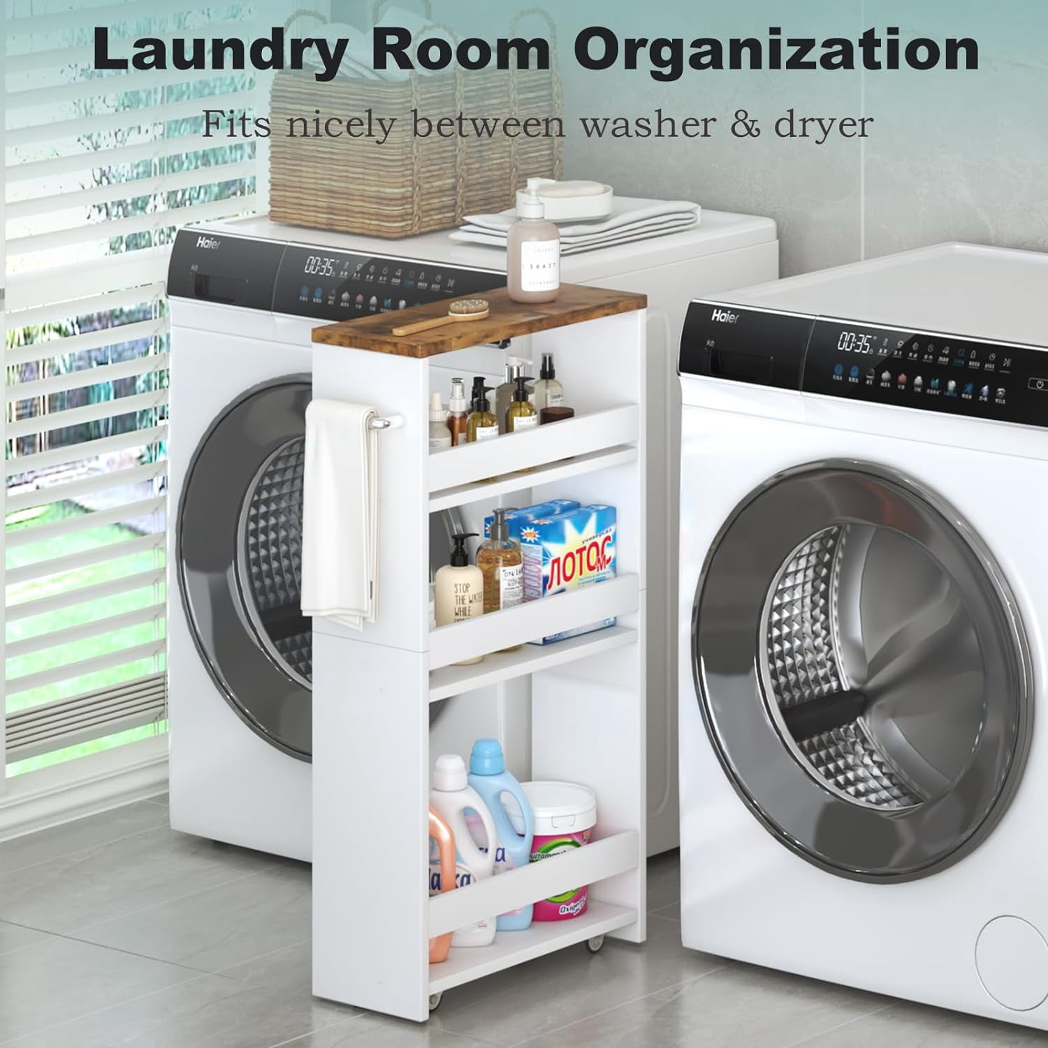 Rolling Storage Cart 4-Tier White Kitchen Cart with Wheels Slim Storage ...