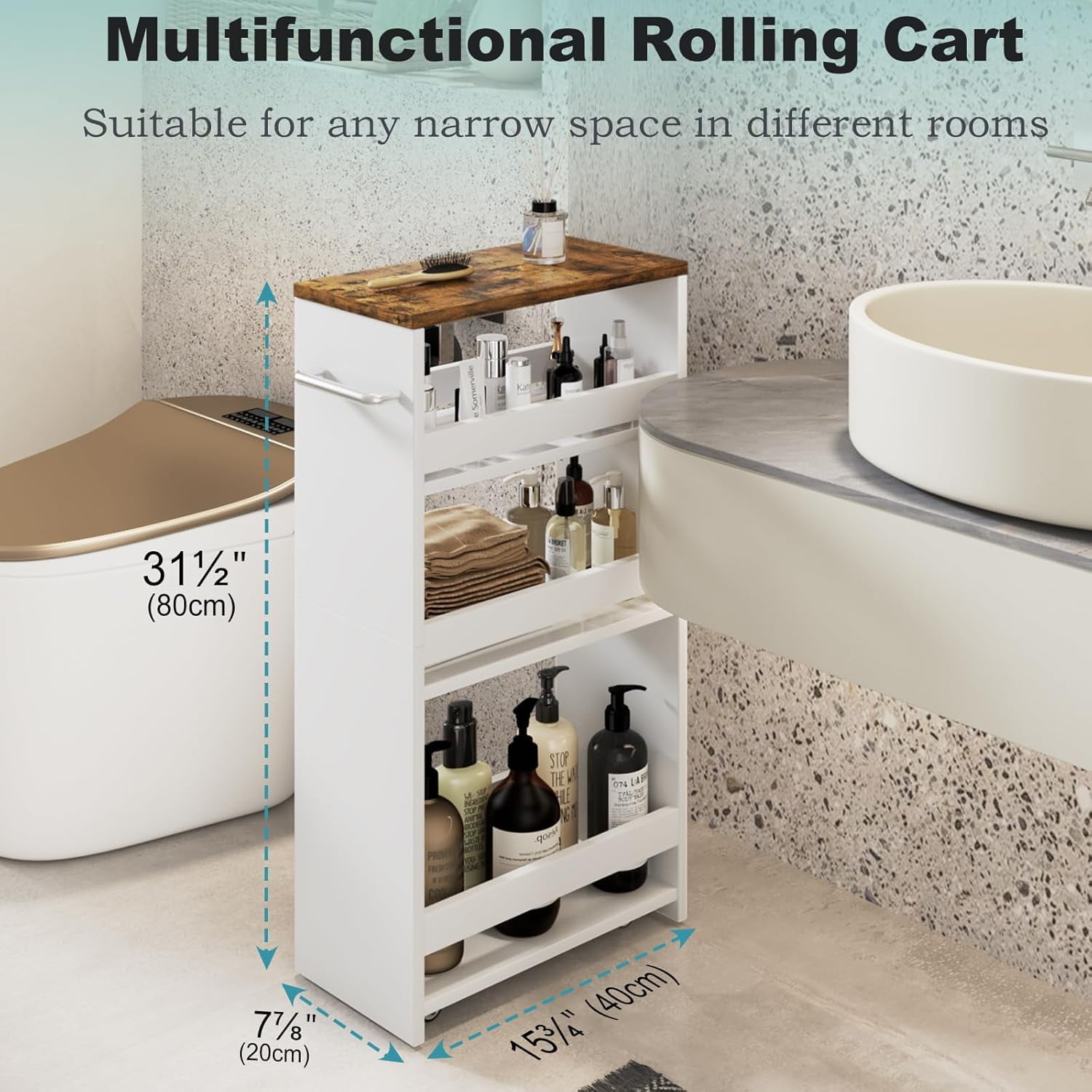Rolling Storage Cart 4-Tier White Kitchen Cart with Wheels Slim Storage ...