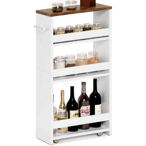 Rolling Storage Cart 4-Tier White Kitchen Cart with Wheels,Slim Storage ...