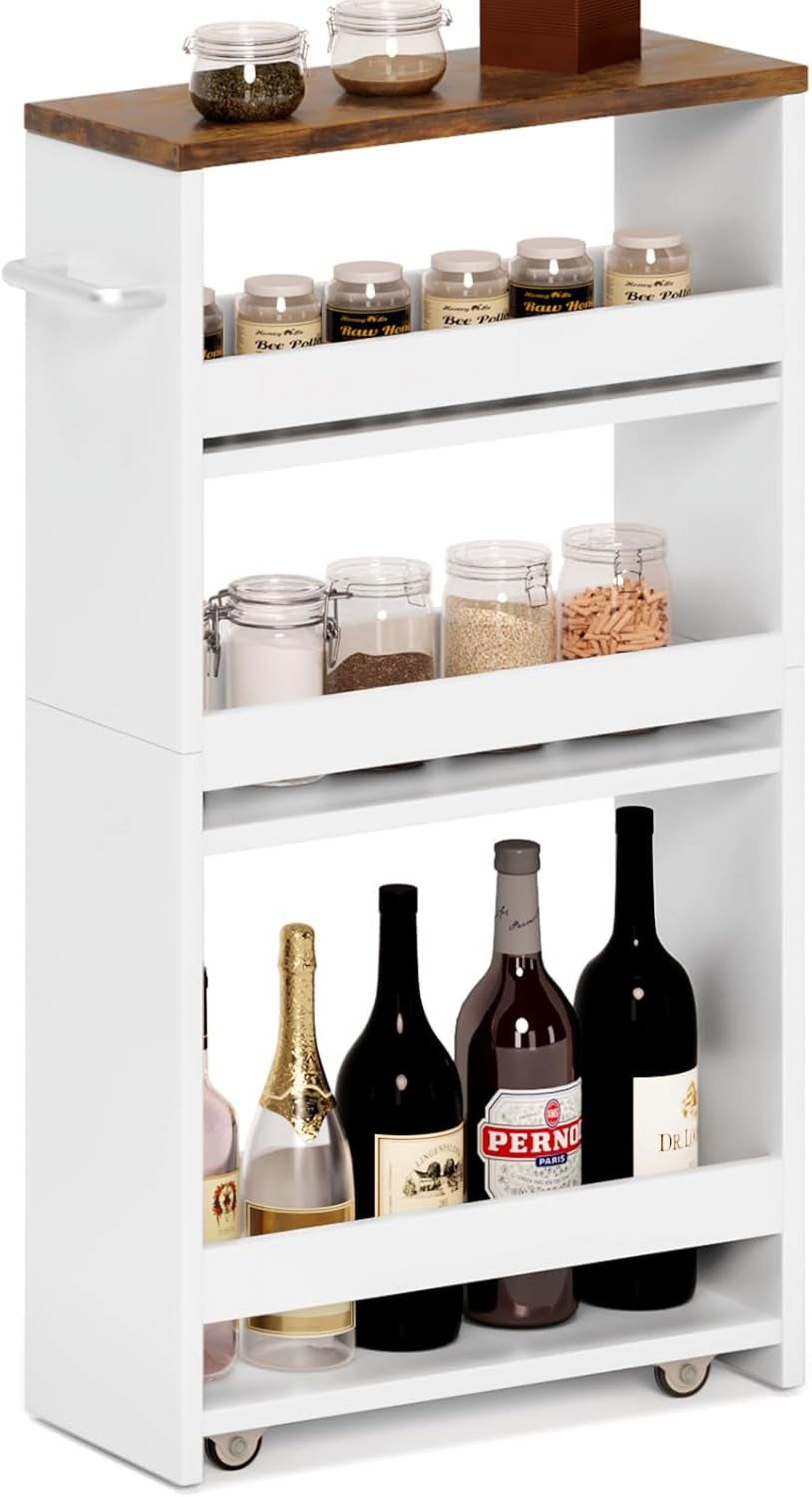 Rolling Storage Cart 4-Tier White Kitchen cart on Wheels,Slim Storage ...