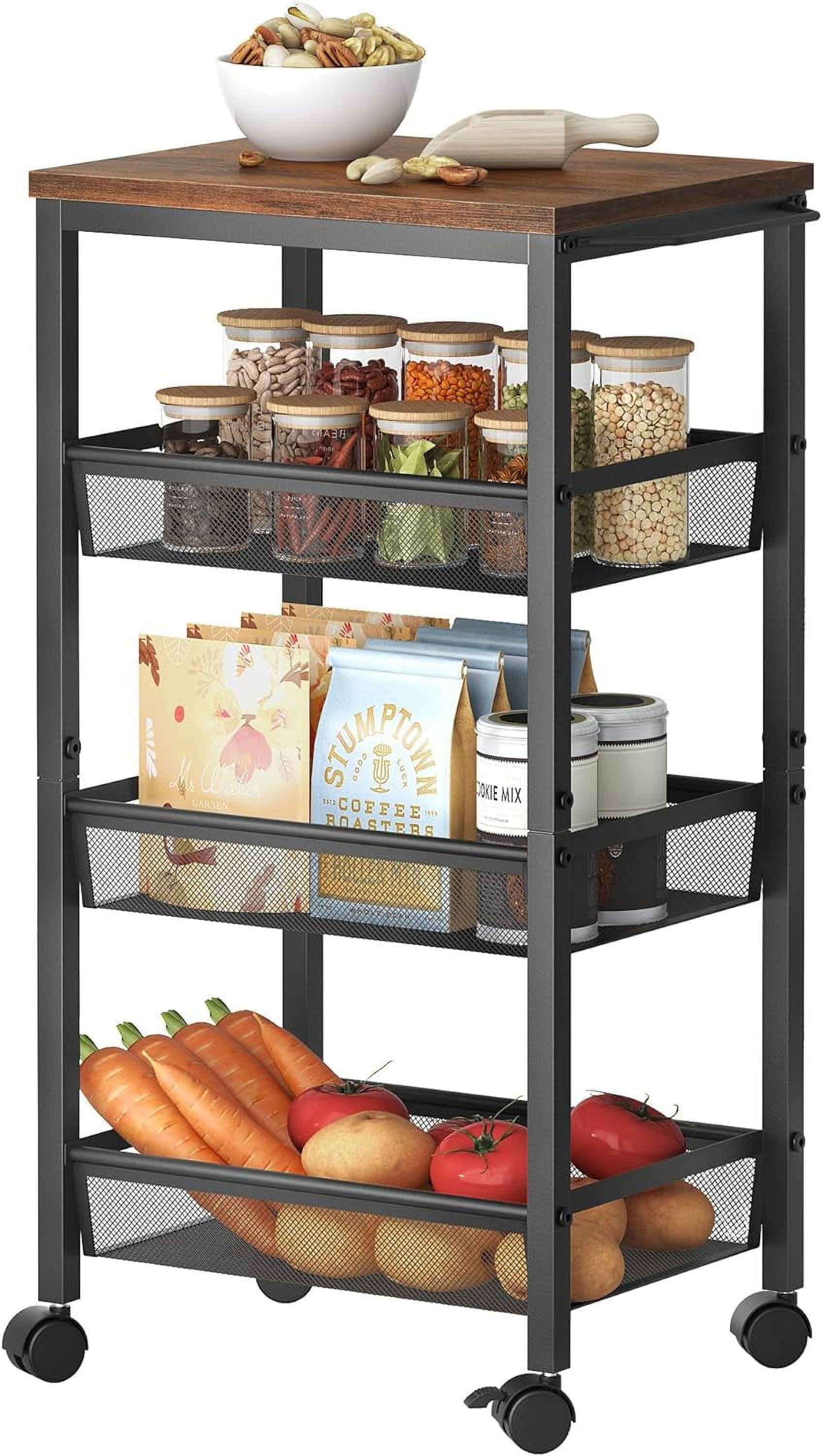 Rolling Storage Cart, 4-Tier Wide Panel Kitchen Storage Cart, Utility Carts with Handle & Wheels ...