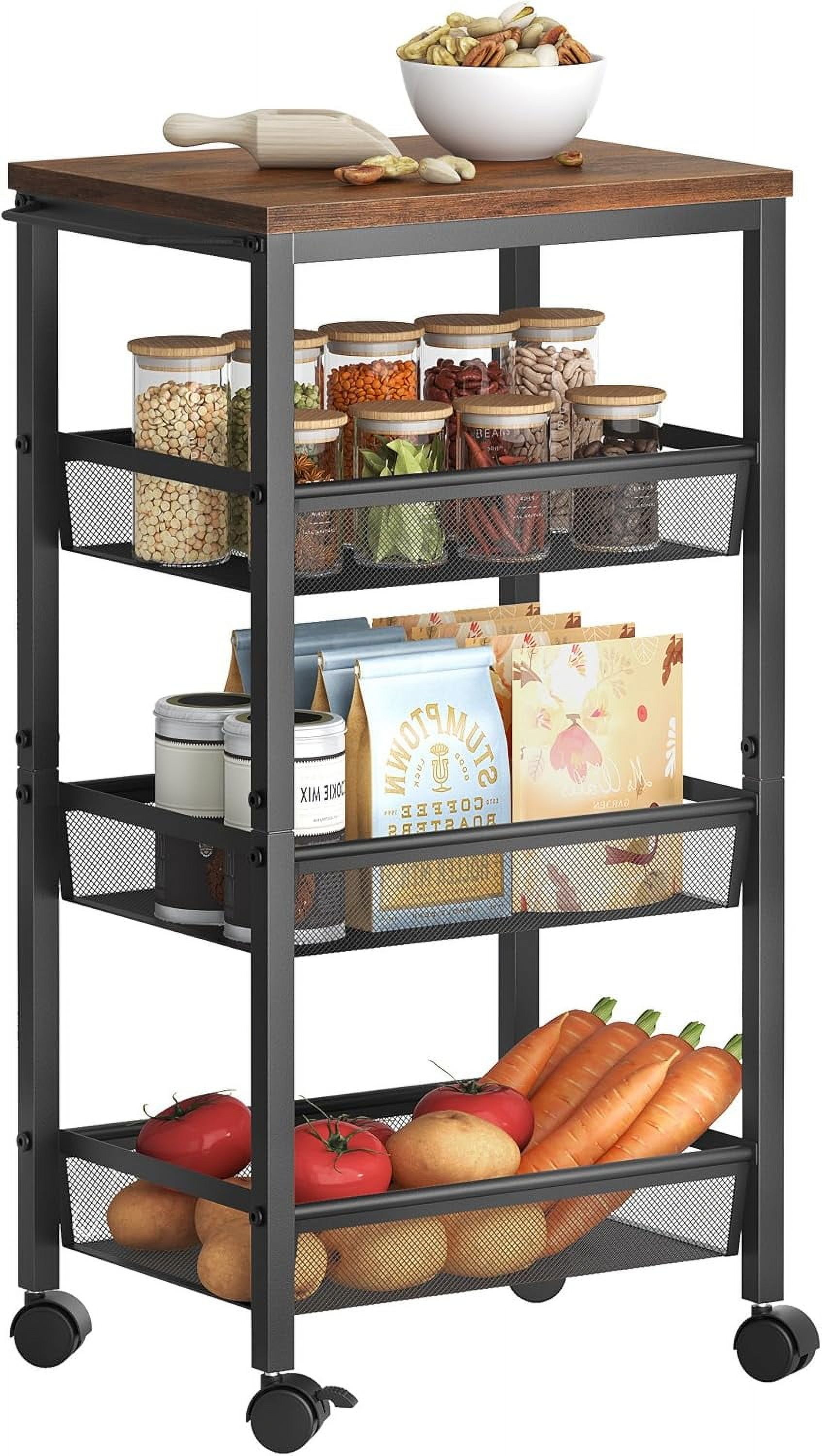 Rolling Storage Cart, 4-Tier Wide Panel Rolling Kitchen Storage Cart ...