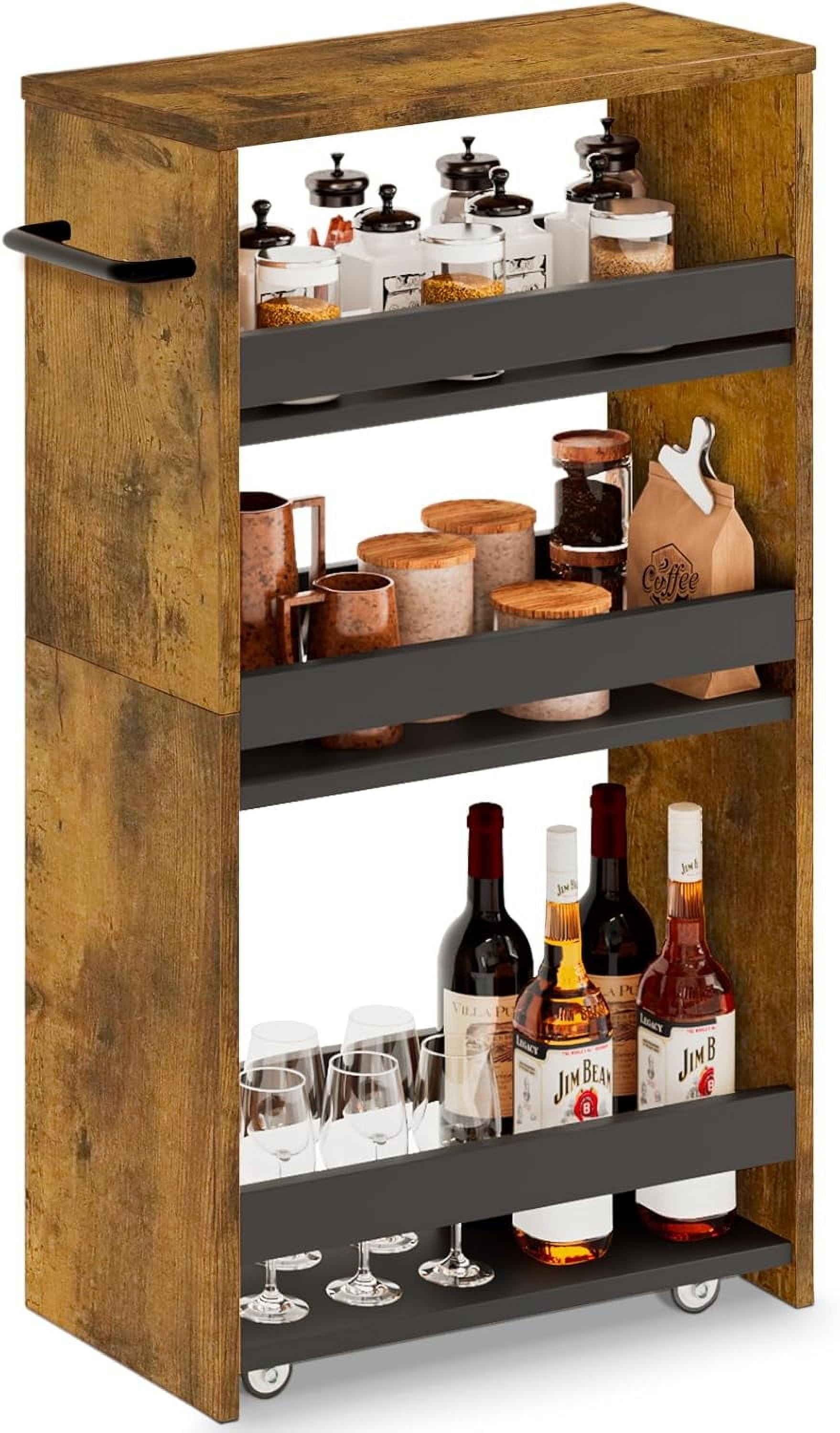 Rolling Storage Cart 7.9" W, 4-Tier Kitchen Cart with Wheels Handle ...