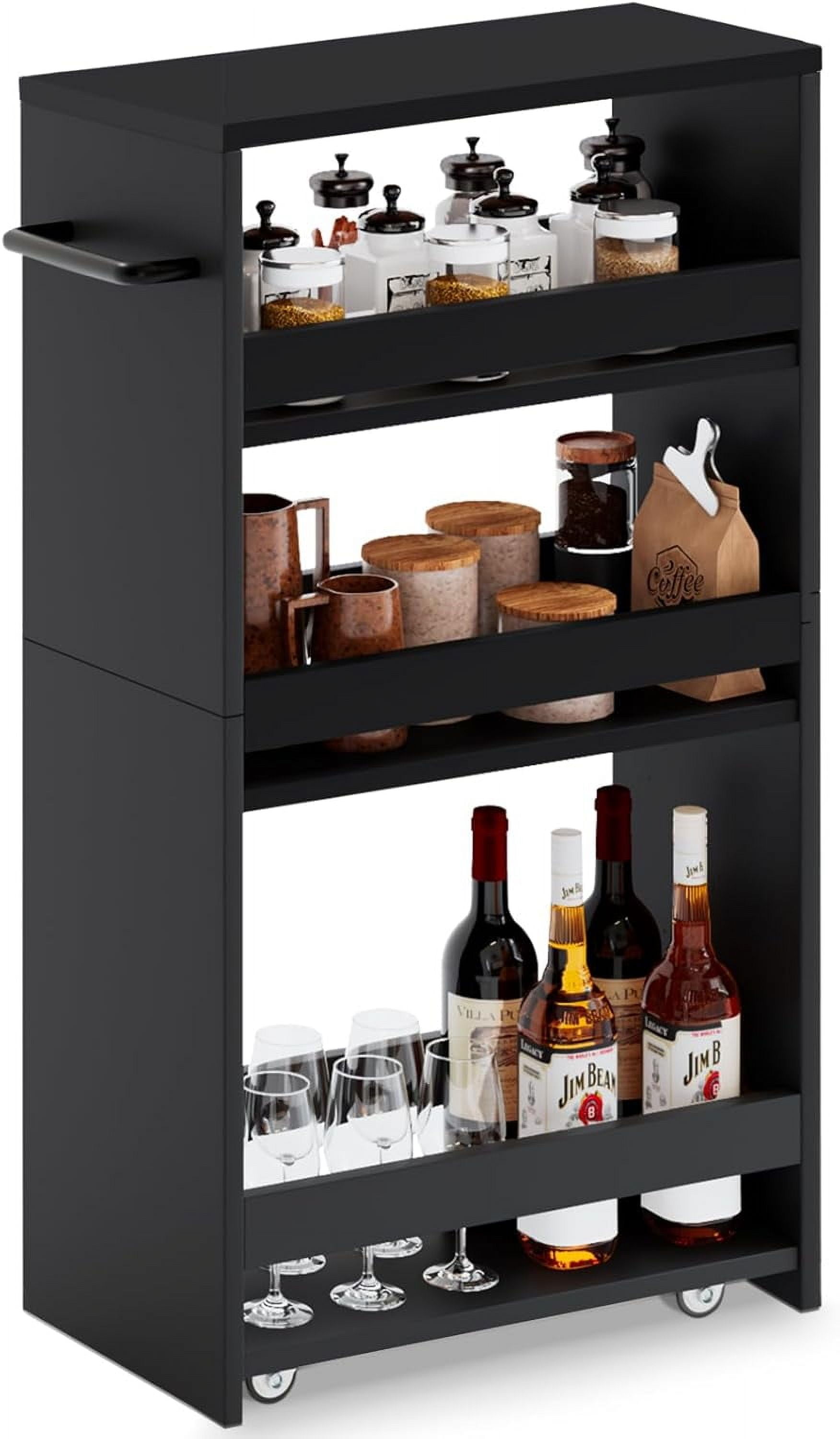 Rolling Storage Cart 7.9" W, 4-Tier Kitchen Cart with Wheels Handle ...