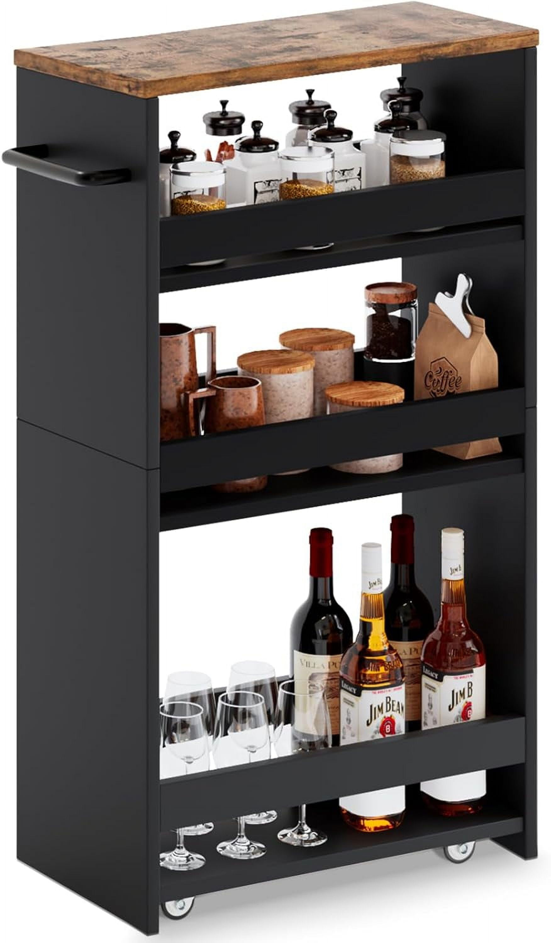 Rolling Storage Cart 7.9" W, 4-Tier Kitchen Cart with Wheels Handle ...