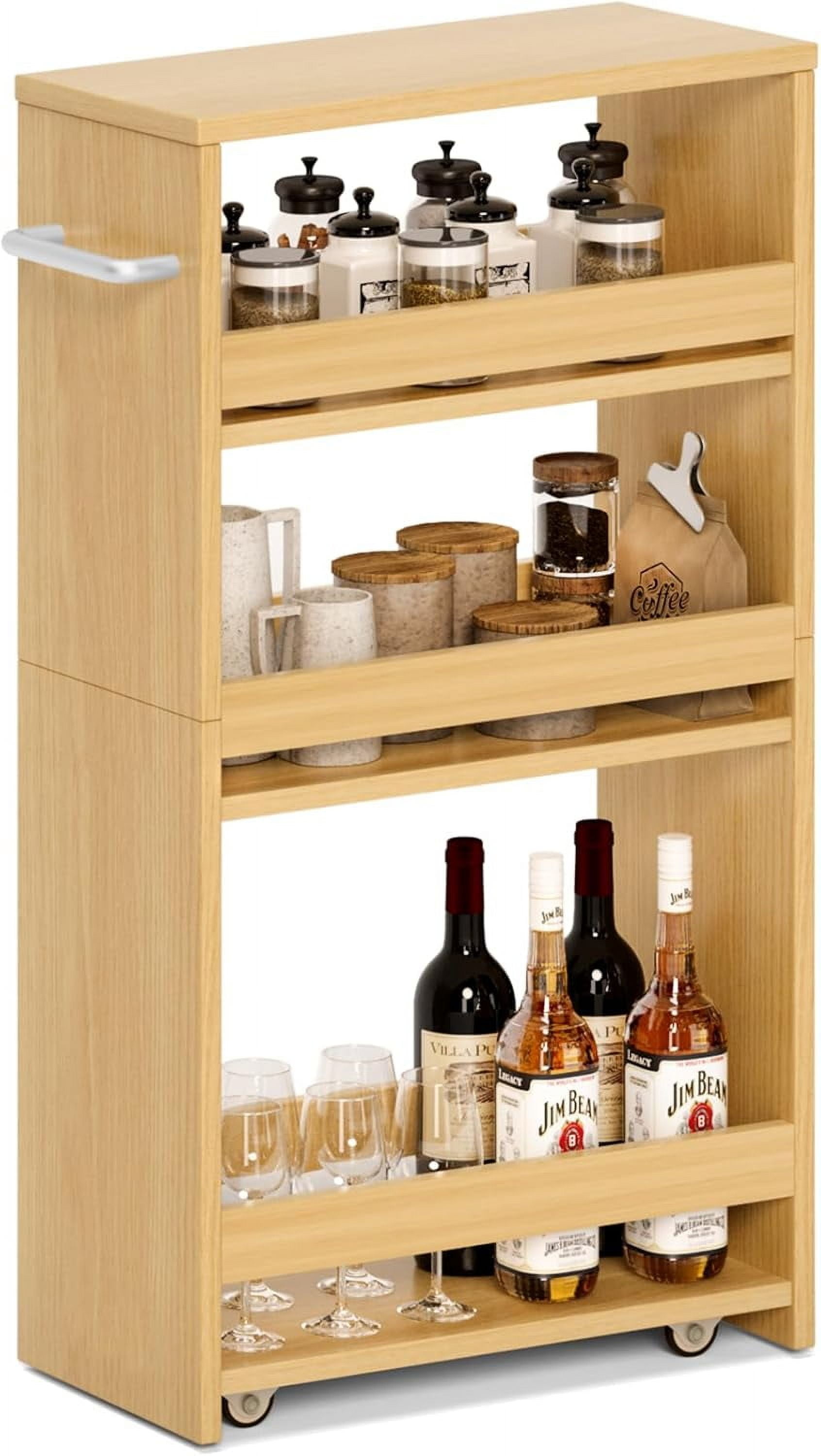 Rolling Storage Cart 7.9" W, 4-Tier Kitchen Cart with Wheels Handle ...
