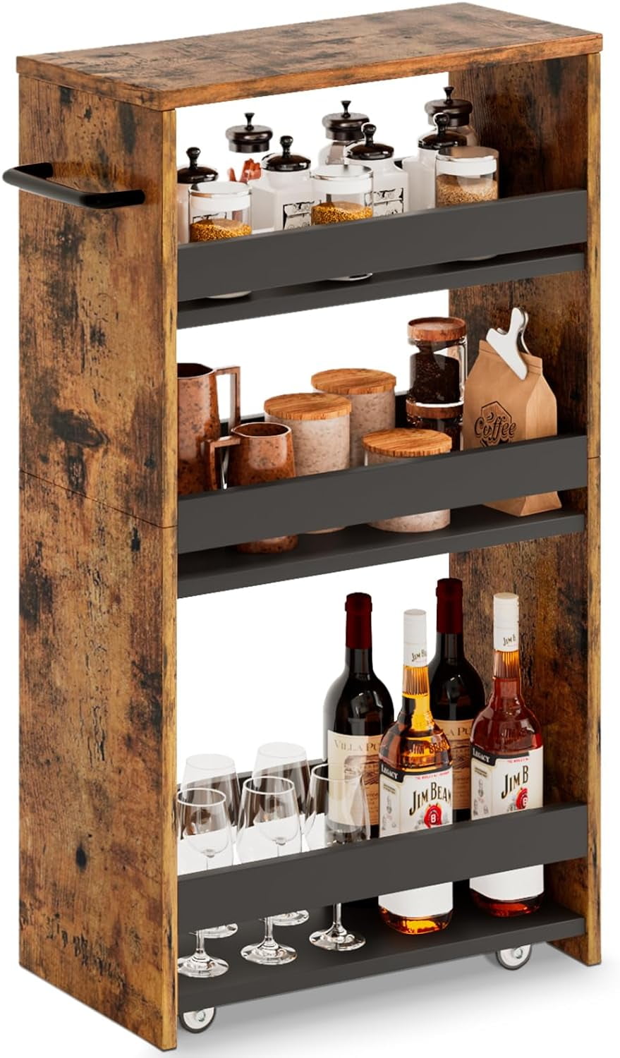 Rolling Storage Cart 7.9" W, 4-Tier Kitchen Cart with Wheels Handle ...
