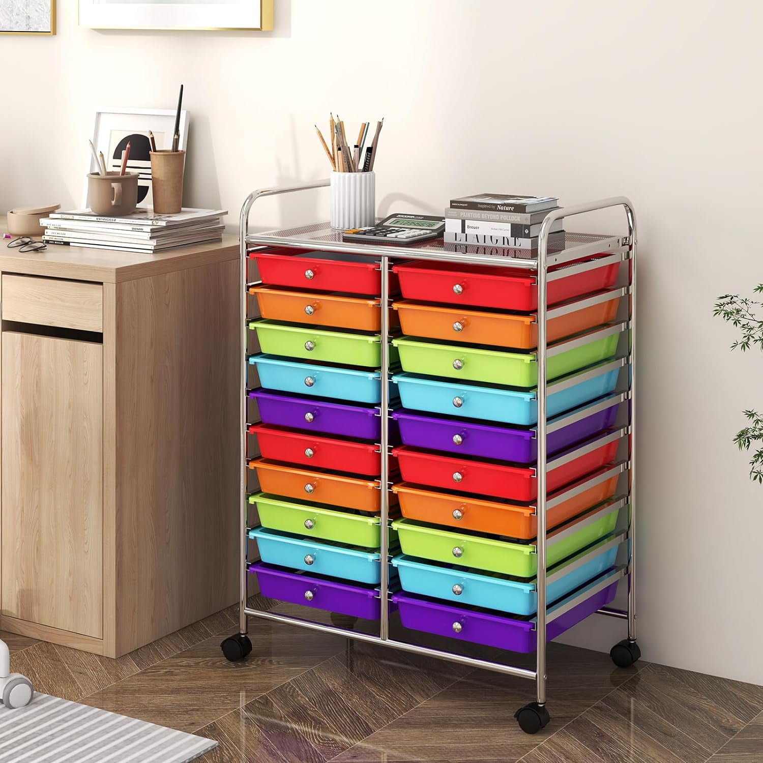 Rolling Storage Cart with Drawers, Mobile Utility Cart with Removable ...