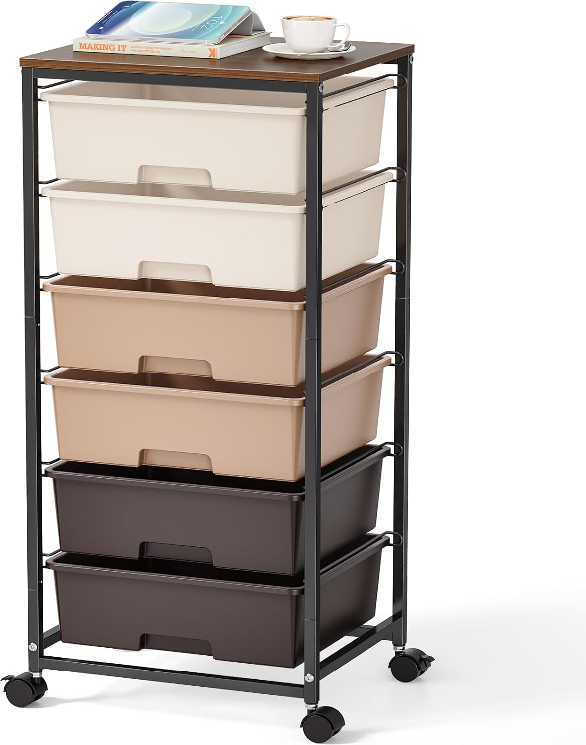 Rolling Storage Cart with Drawers,Utility Cart with 6 Large Drawers and ...