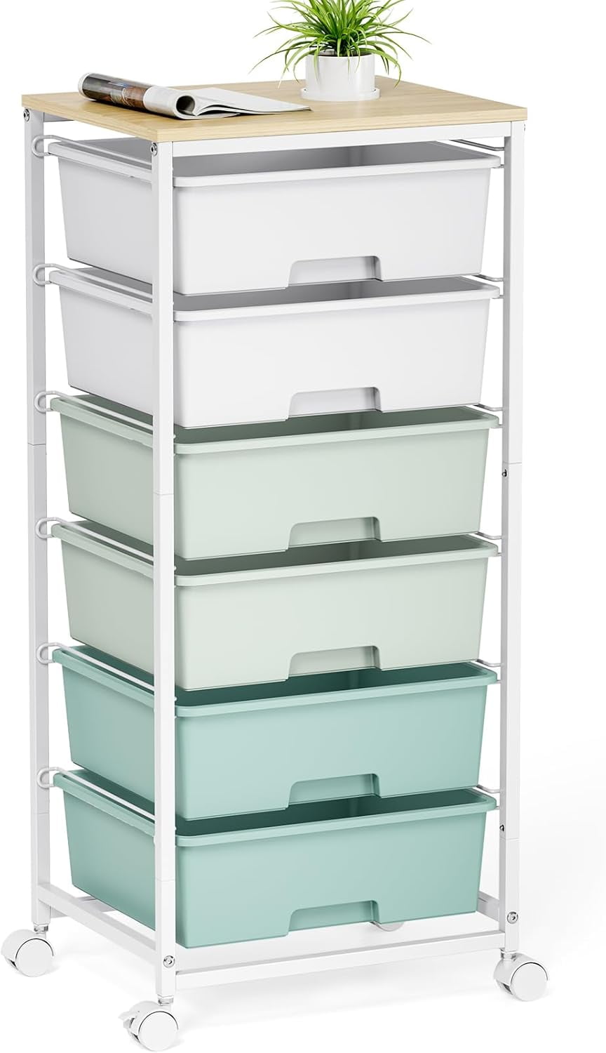 Rolling Storage Cart with Drawers,Utility Cart with 6 Large Drawers and ...