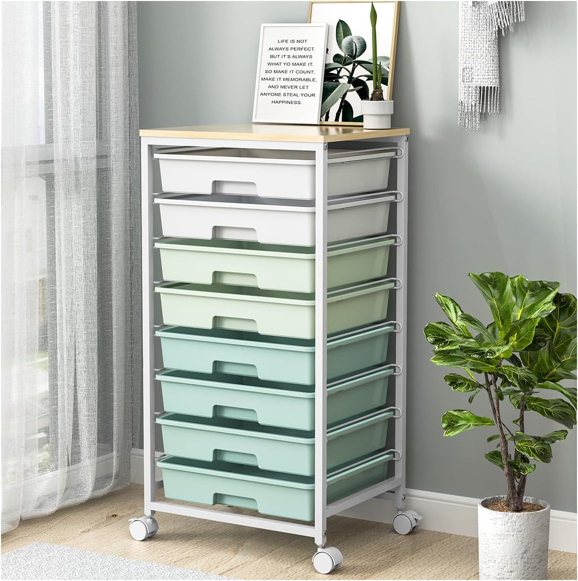 Rolling Storage Cart with Drawers, Utility Cart with 8 Drawers and ...