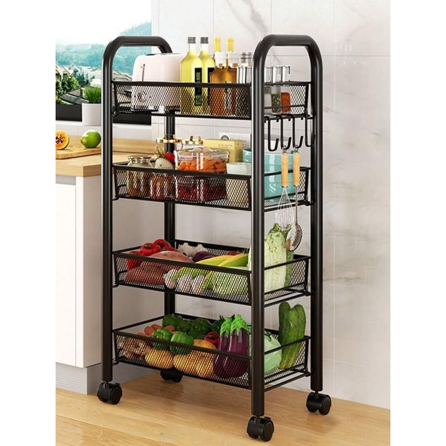 Rolling Storage Cart, Layered Storage Shelves Multi Functional Movable ...