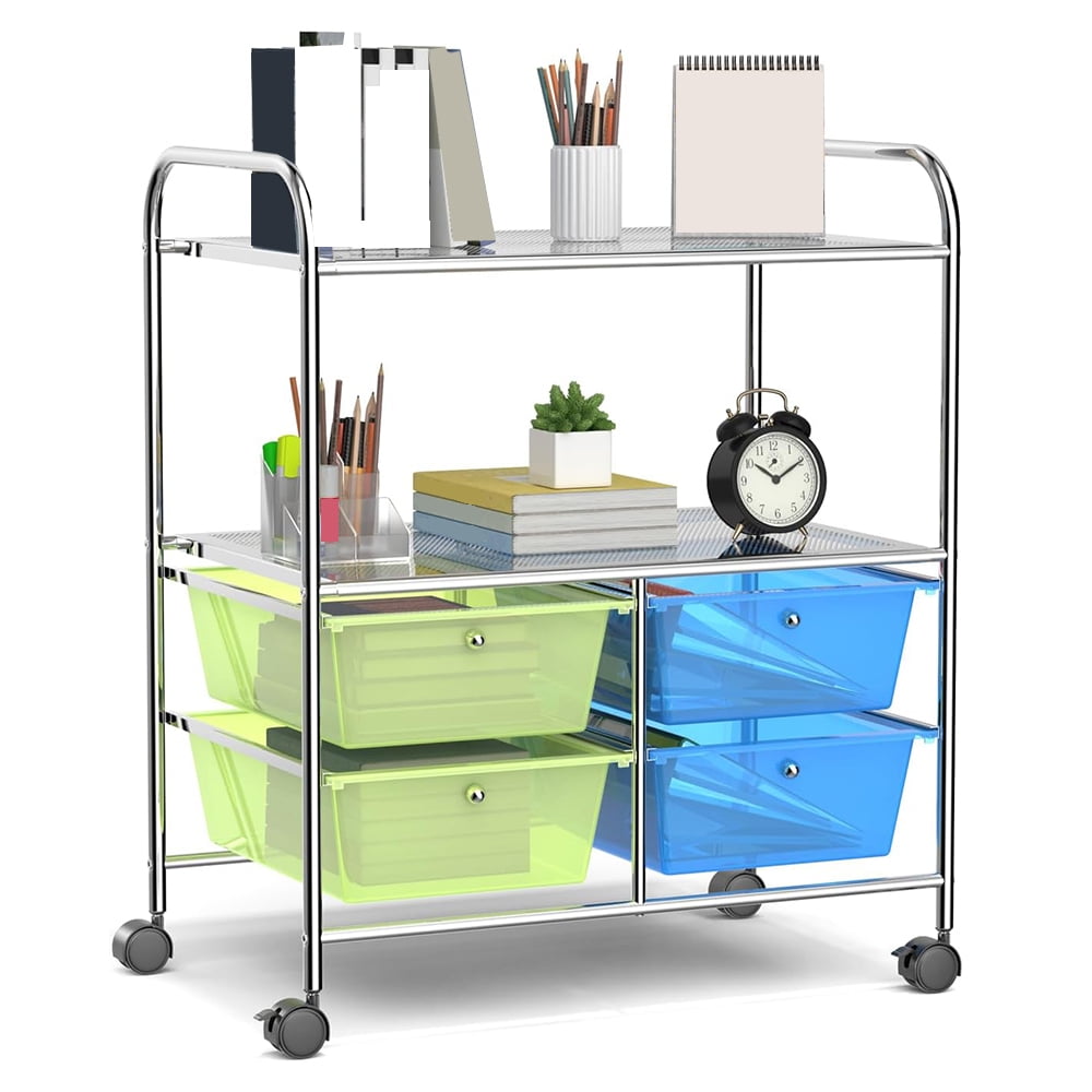 Rolling Storage Cart with Metal Frame, Utility Cart on Wheels with 2 ...