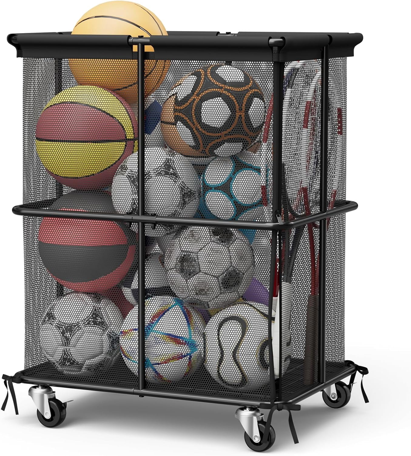 Rolling Storage Cart, Outdoor Ball Storage with Side Zipper Garage ...