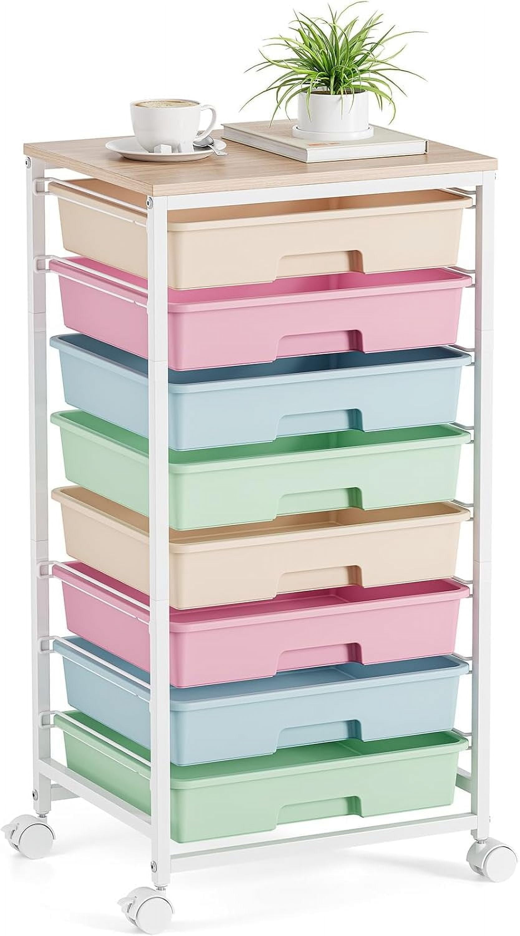 Rolling Storage Cart, Rainbow Cart with 8 Drawers and Wooden Tabletop ...