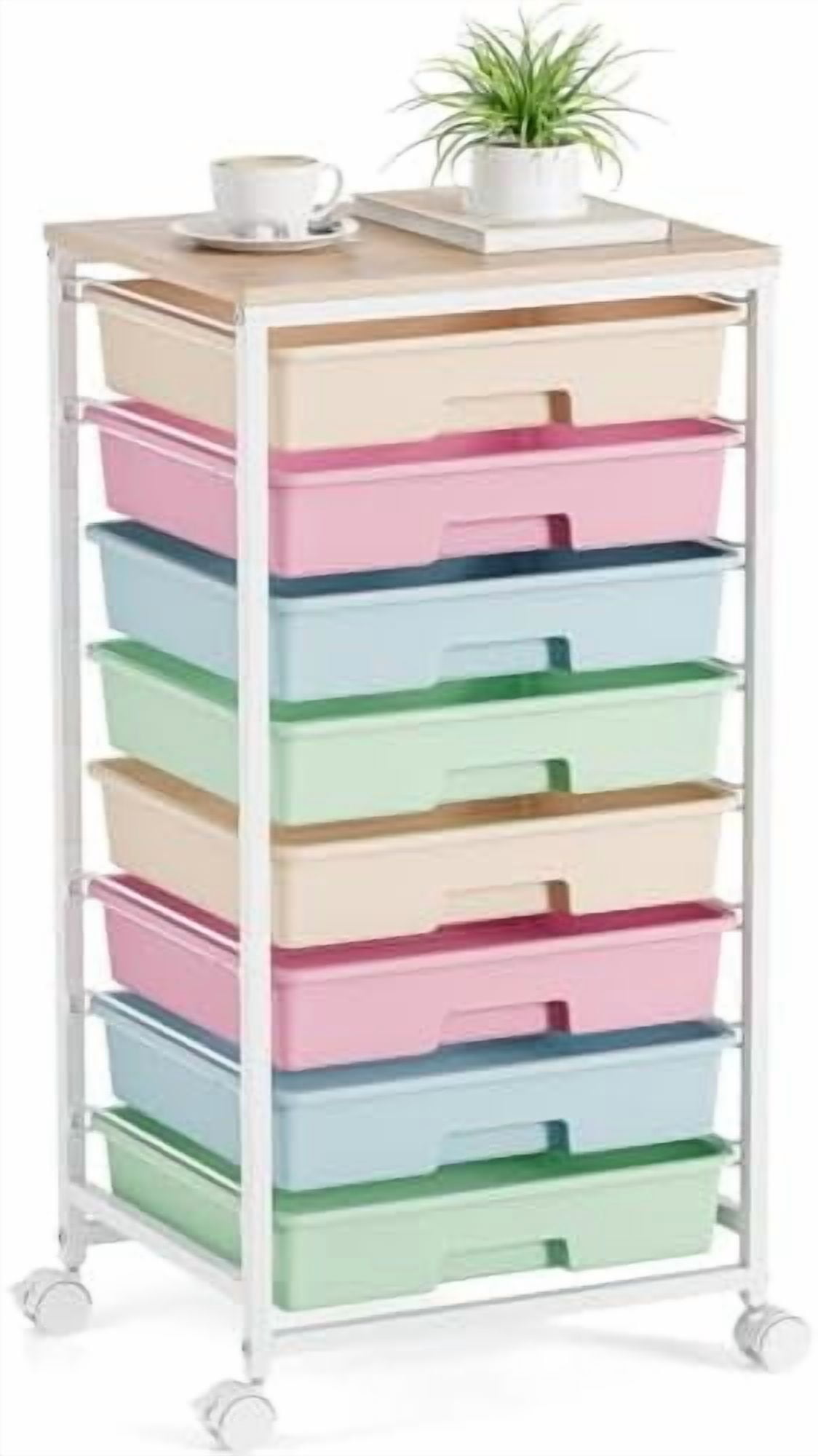 Rolling Storage Cart, Rainbow Cart with 8 Drawers and Wooden Tabletop ...