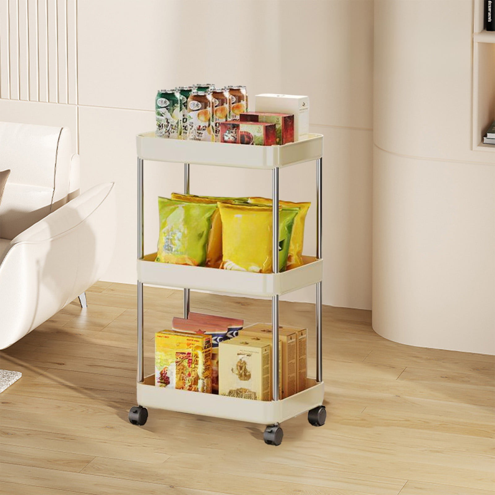 Rolling Storage Cart with Wheels and Brakes Narrow 3-tier Organizer for ...